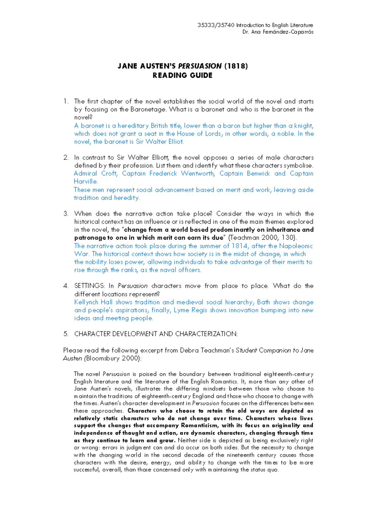 Prose Reading Guide: Jane Austen's Persuasion (ENG 101) - Studocu