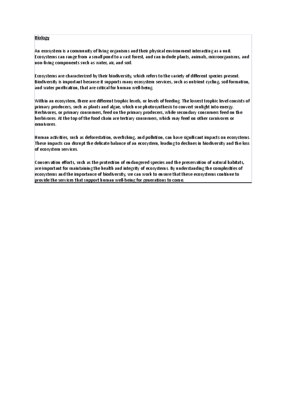 Biology 101: Ecosystem Dynamics and Biodiversity Essay - Studocu