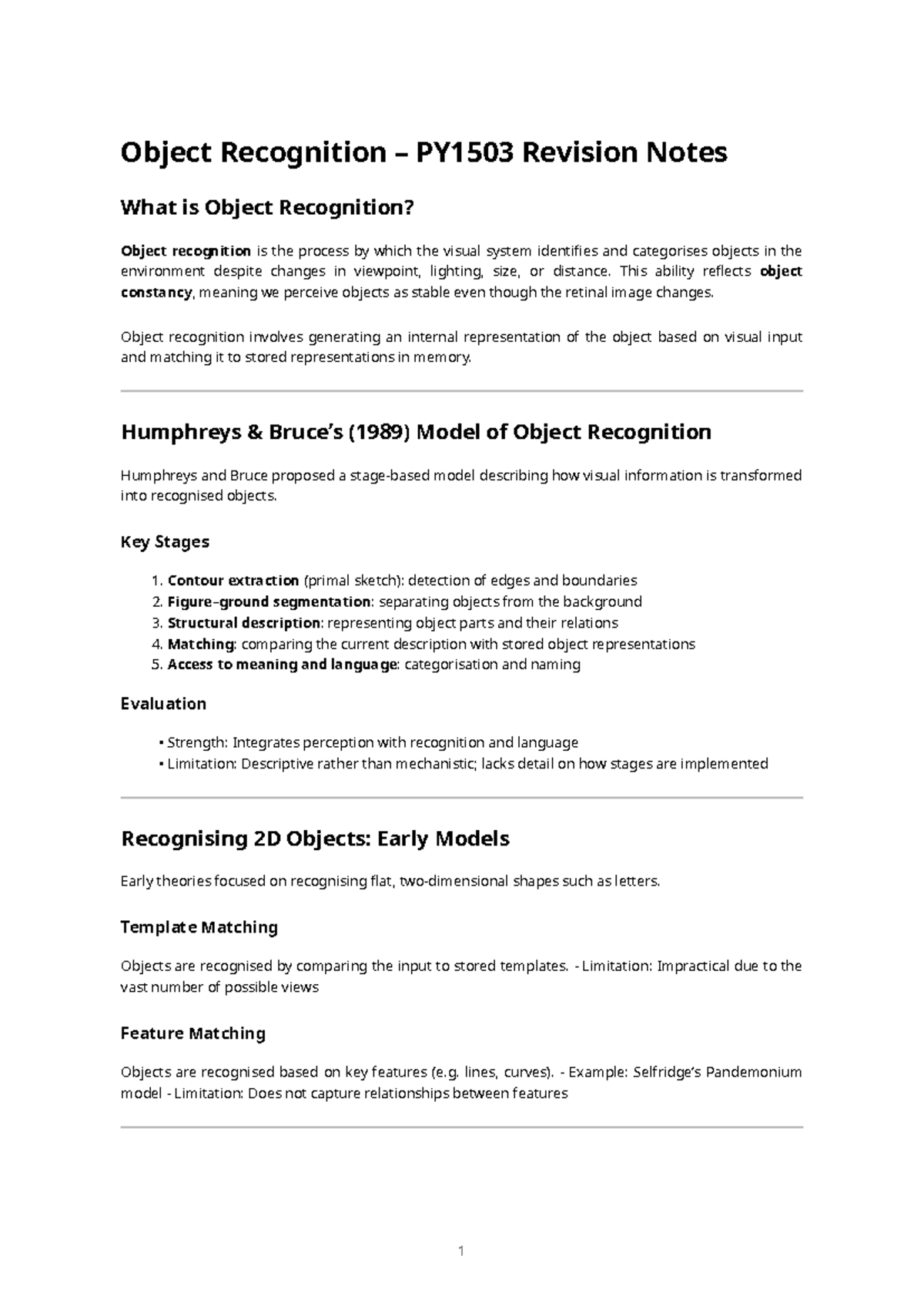 PY1503 Object Recognition – Comprehensive Revision Notes - Studocu