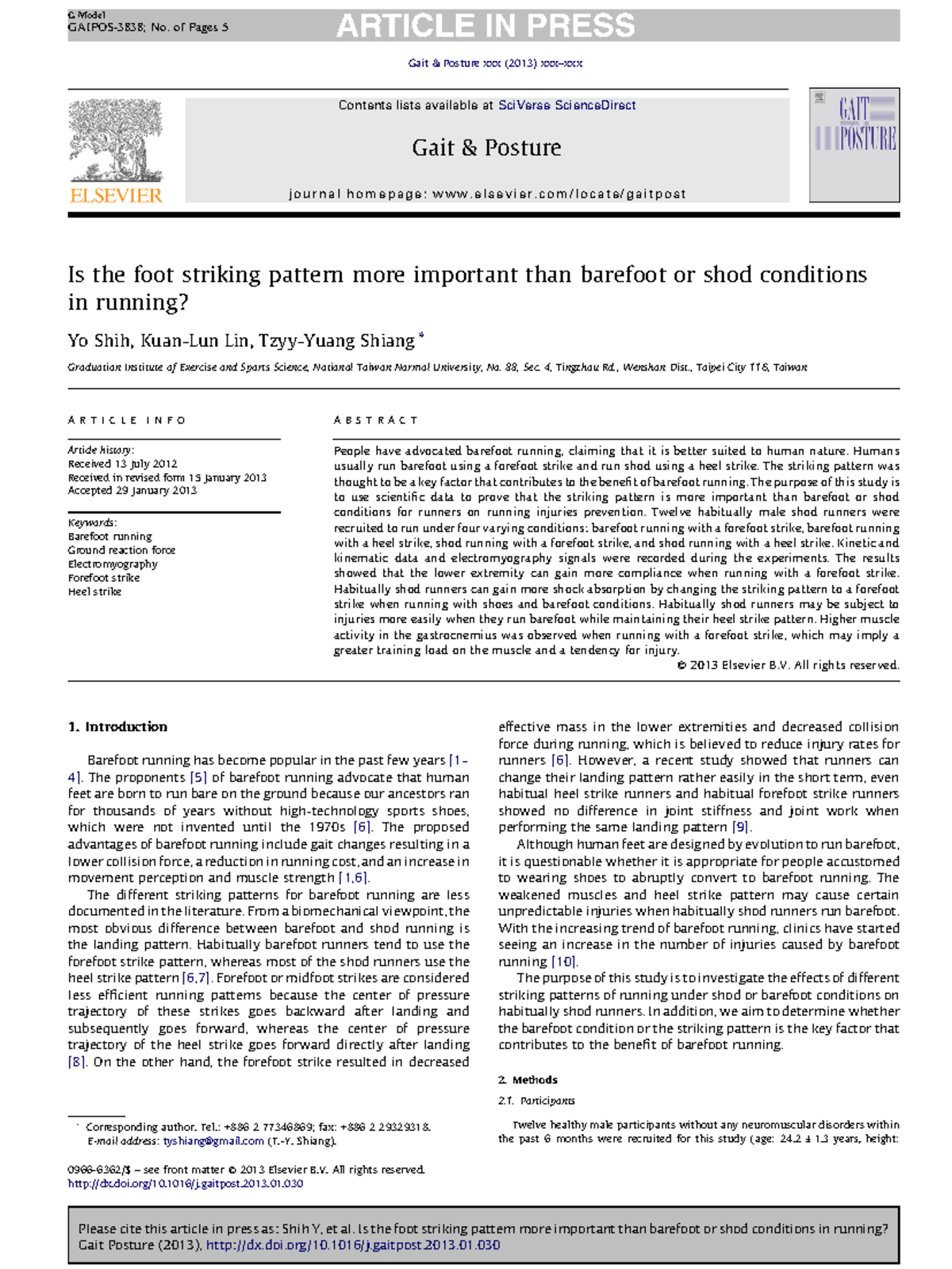Gait Posture (2013) - Impact of Foot Striking Patterns on Running ...