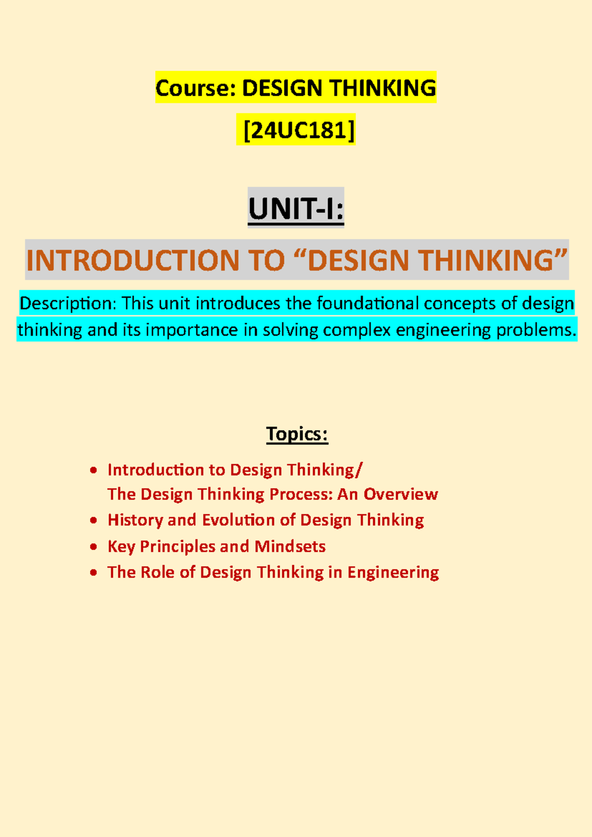Unit-I DT Lecture Notes-2: Introduction to Design Thinking Concepts ...
