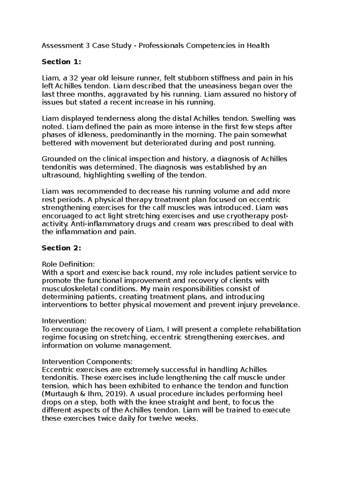 Assessment 3 Case Study: Professional Competencies in Health - Achilles ...