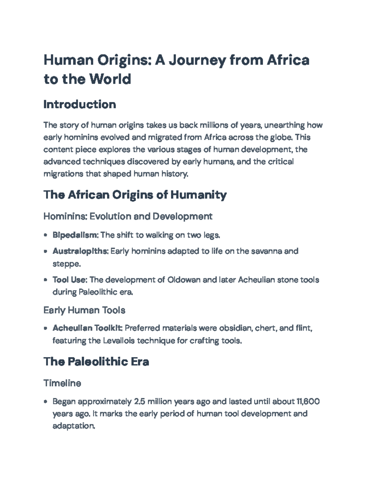 HIST101: Human Origins and Migration from Africa to the World - Studocu