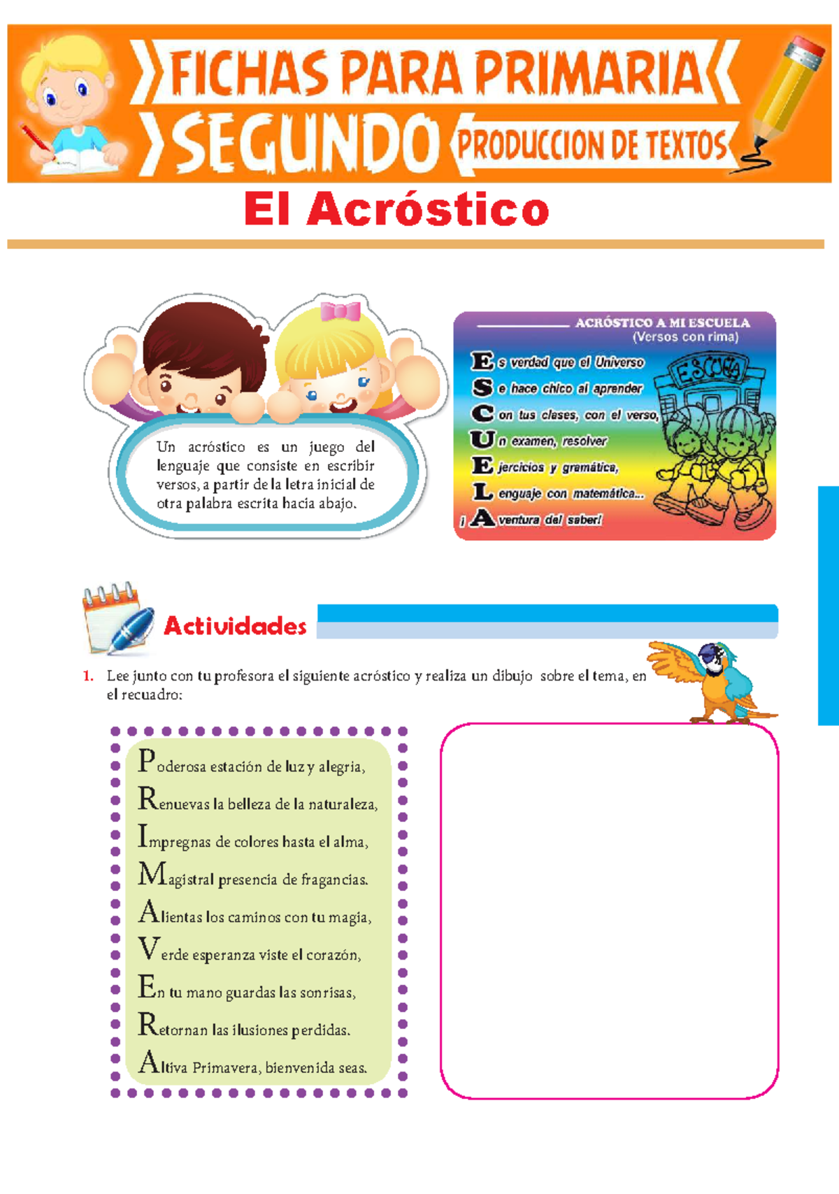 Ficha de Actividades sobre Acrósticos - Lenguaje y Creatividad - Studocu
