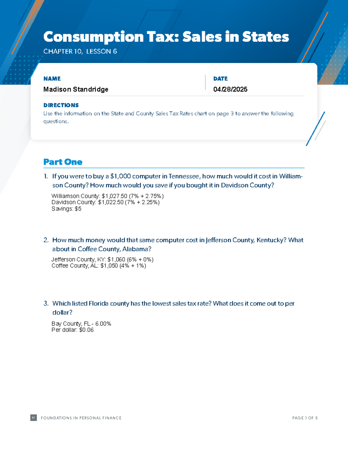 ACT 10 L06 ENG - Ramsey Classroom Chapter 10: Sales Tax Analysis - Studocu