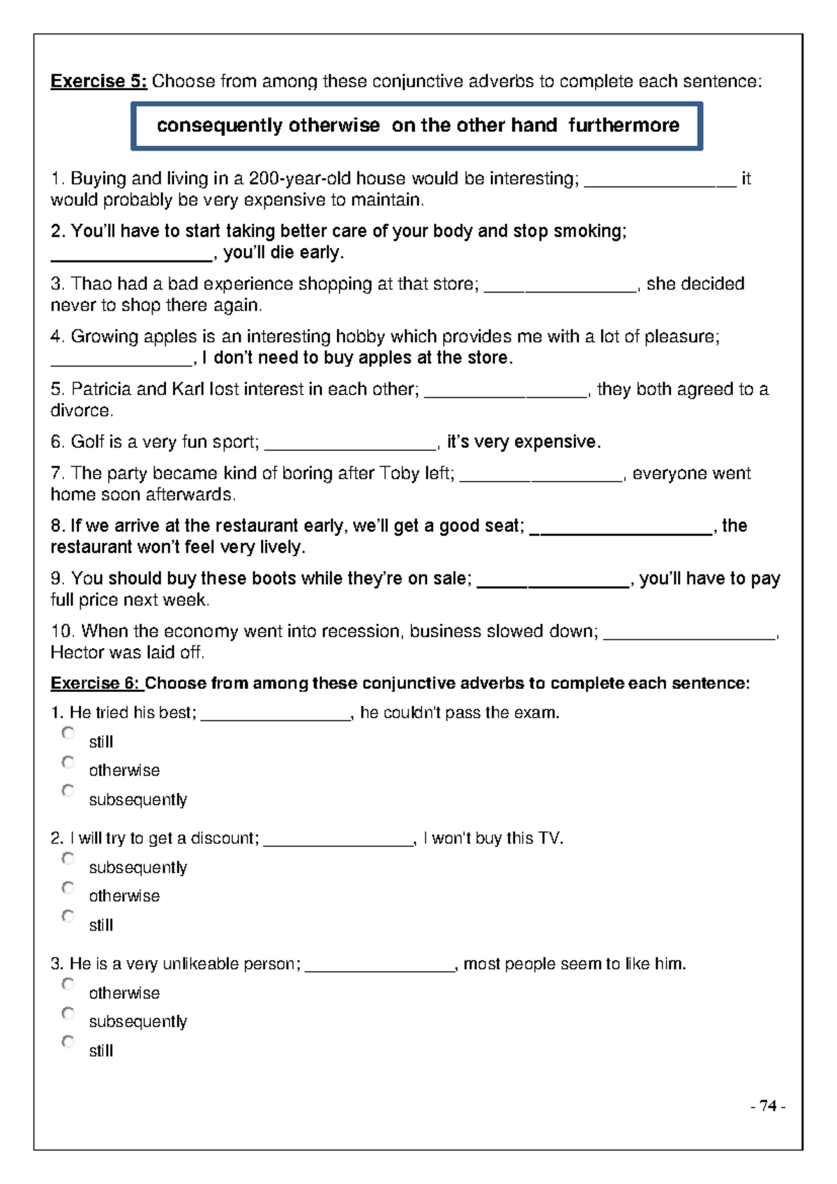 Grammar Practice: Conjunctive Adverbs Exercises 5 & 6 - Studocu