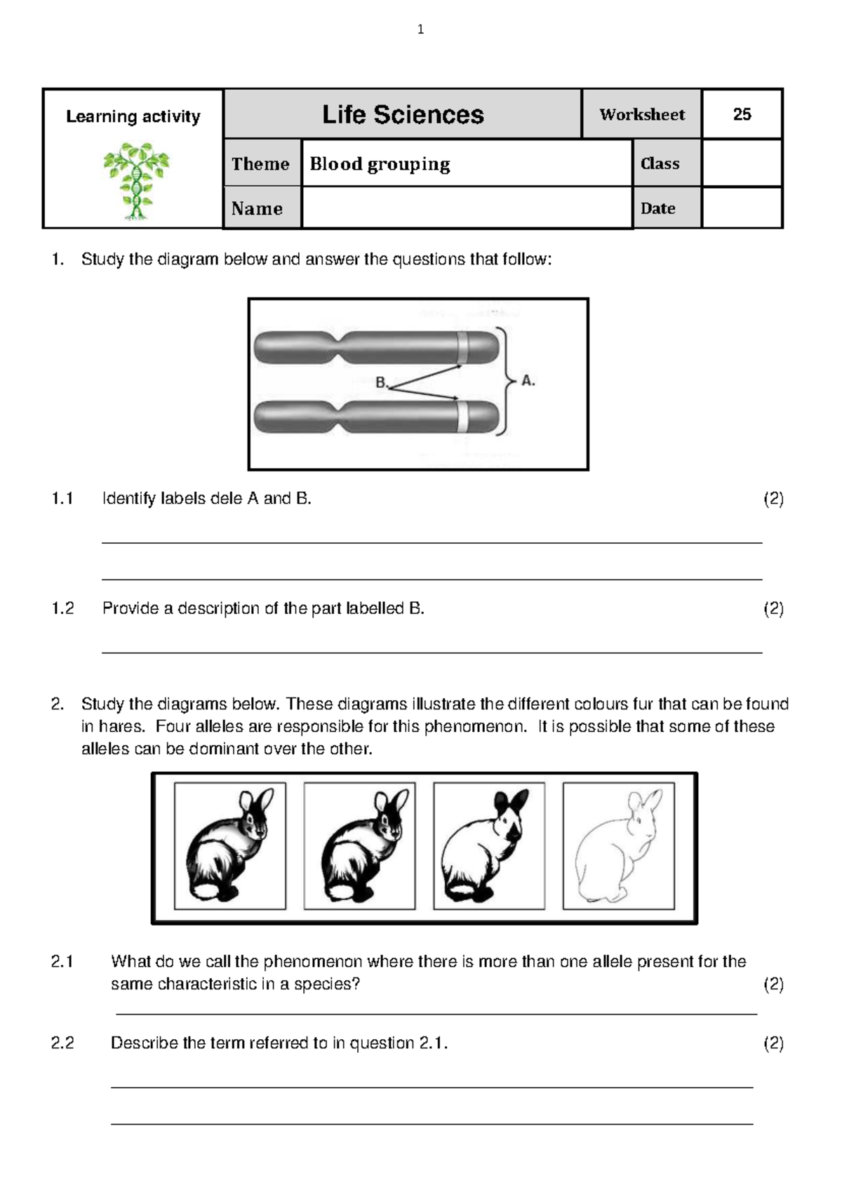 Worksheet 25: Blood Grouping Activity for Life Sciences 1460450843 ...