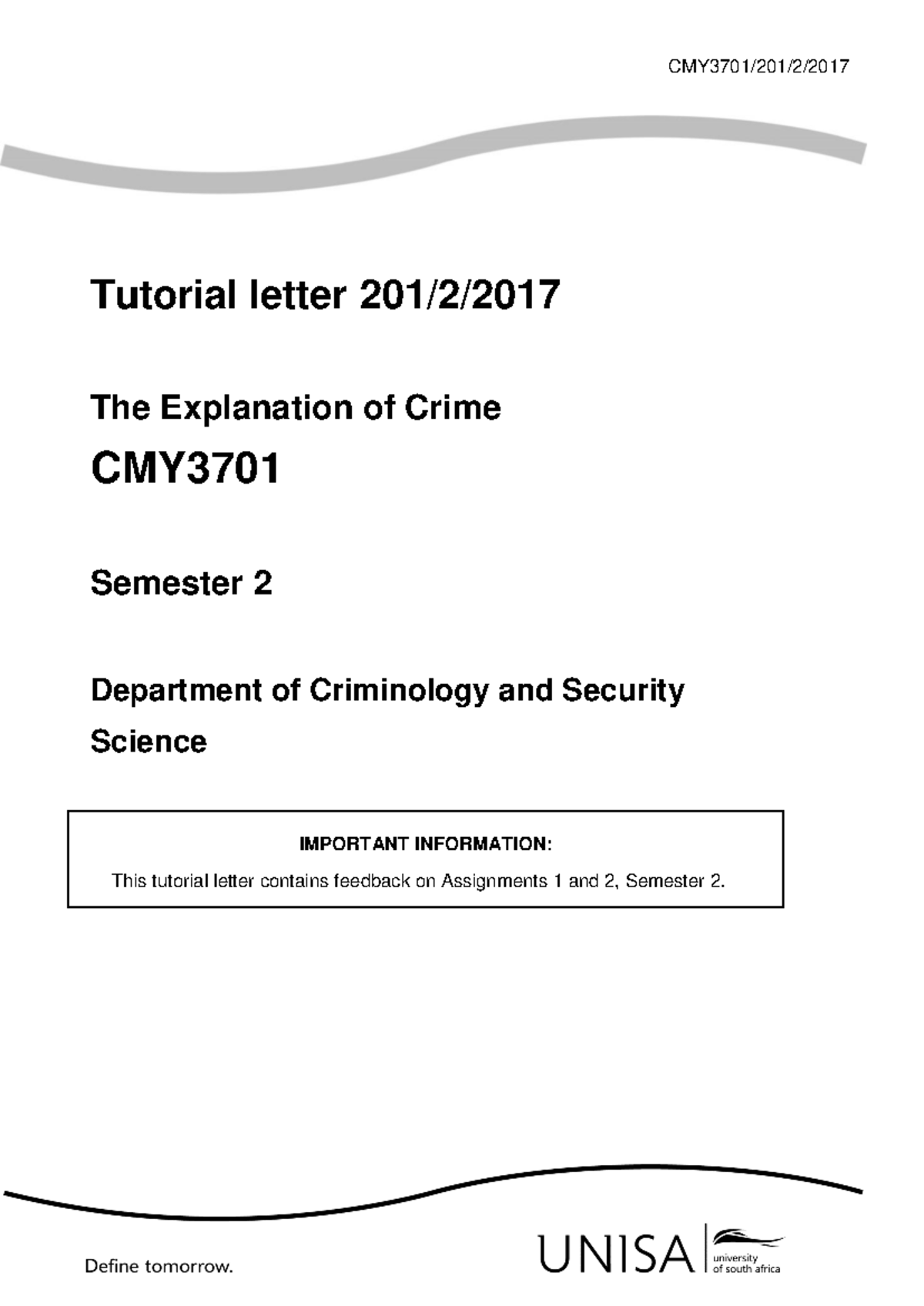 CMY3701_201 2017_2 - CMY 370 1/201/2/ Tutorial letter 201/2/ The ...