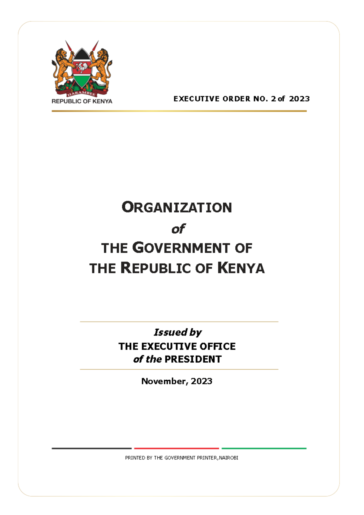 Executive Order No. 2 of 2023: Reorganization of the Kenyan Government ...