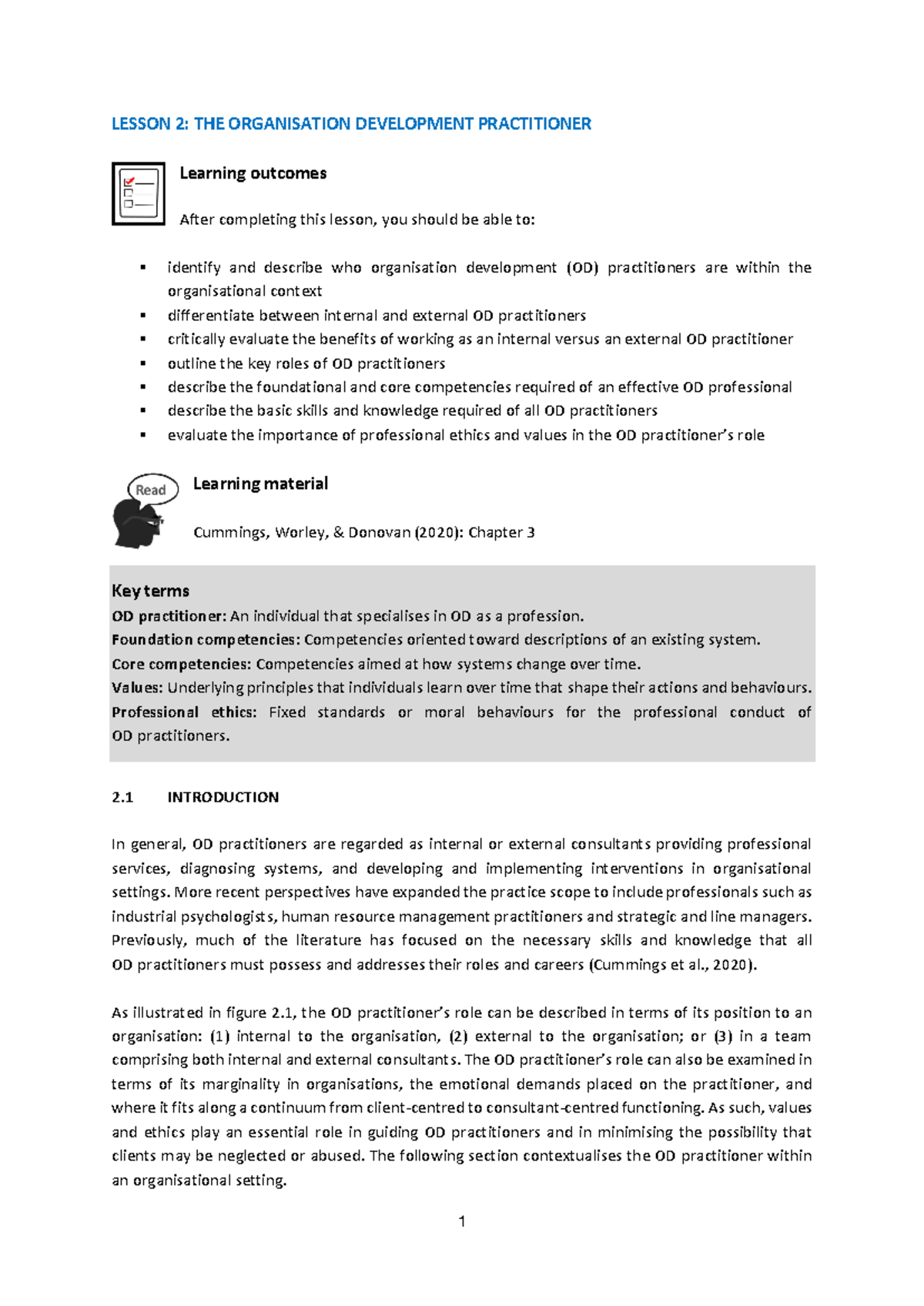 IOP3705 Lesson 2: Understanding the Role of OD Practitioners - Studocu