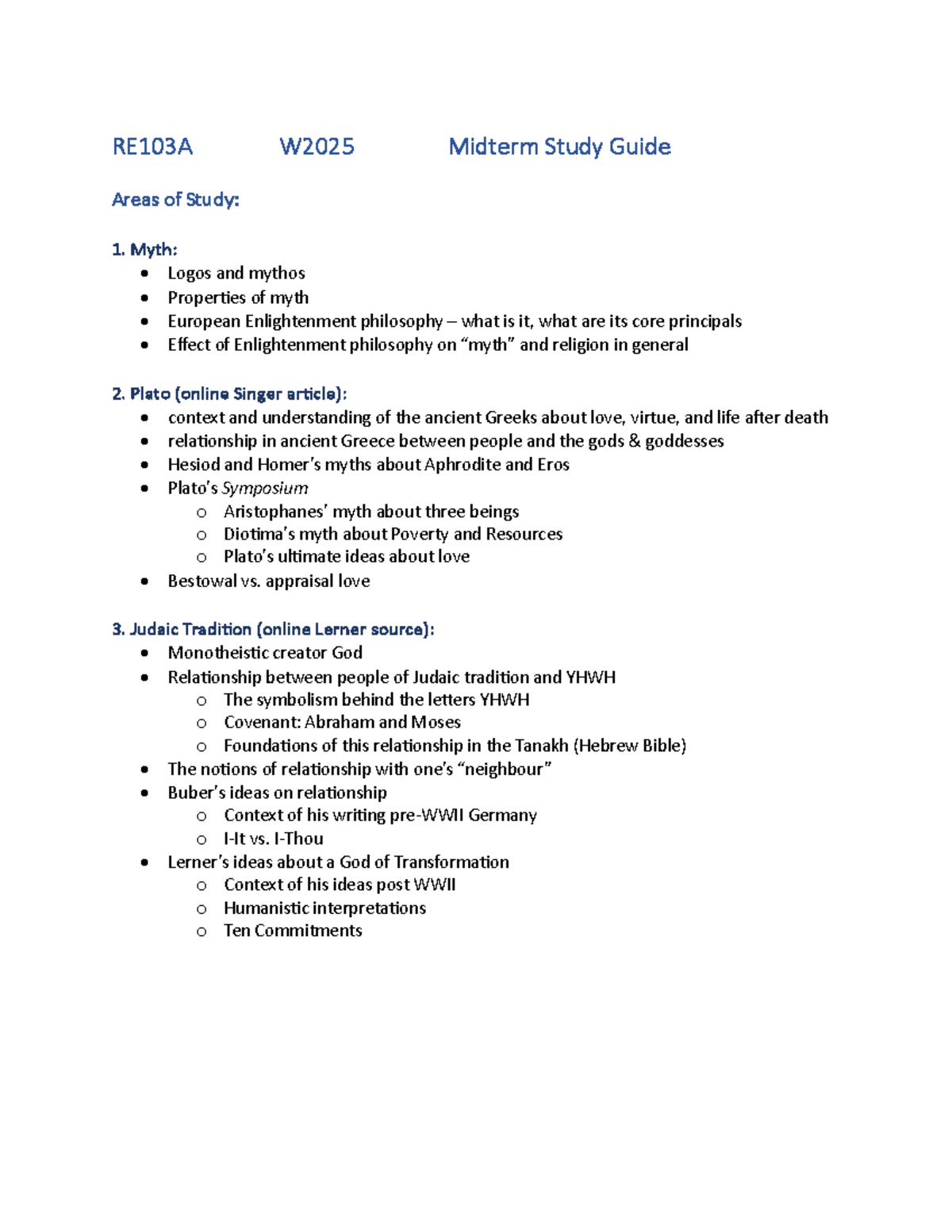 RE103A W2025 Midterm Study Guide: Key Areas of Study - Studocu