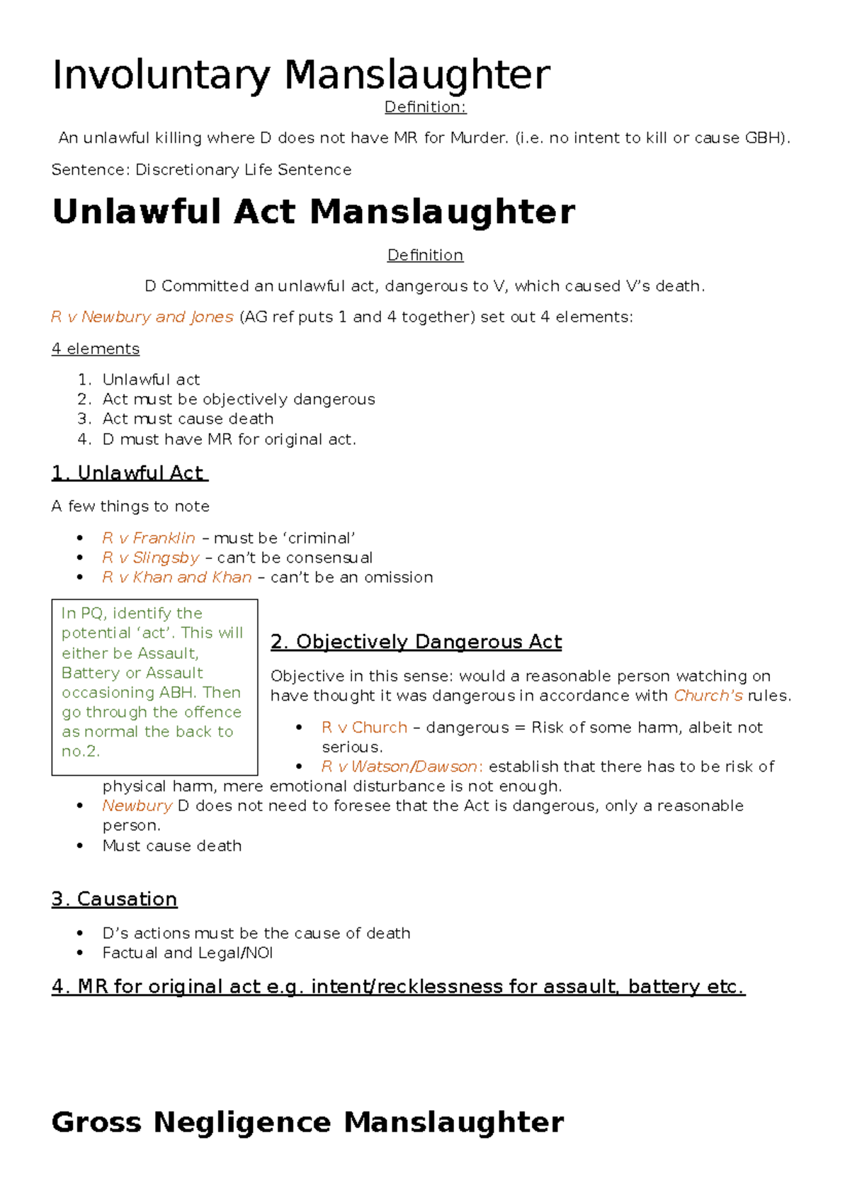 Criminal Revision; Involuntary Manslaughter - Involuntary Manslaughter ...