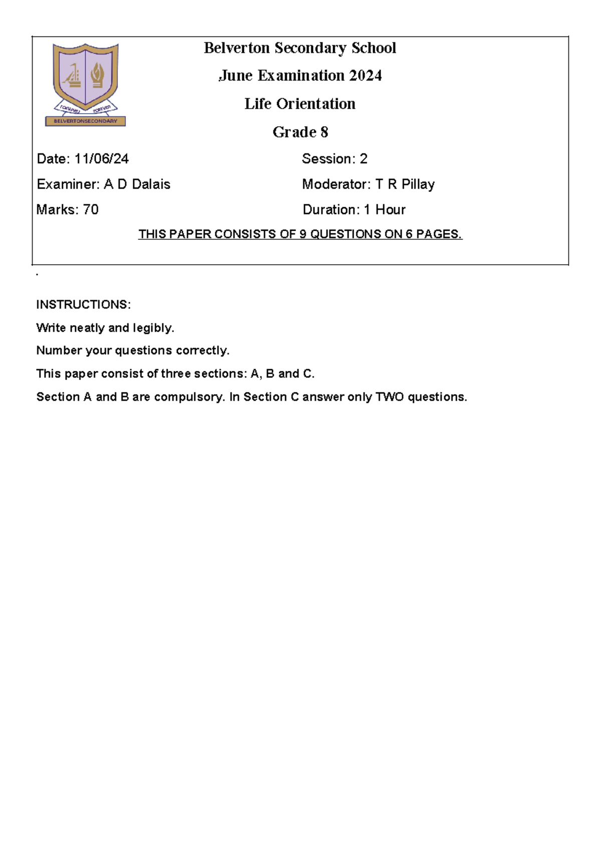 Grade 8 LO June 2024 QP - Revision Questions and Answers - Studocu