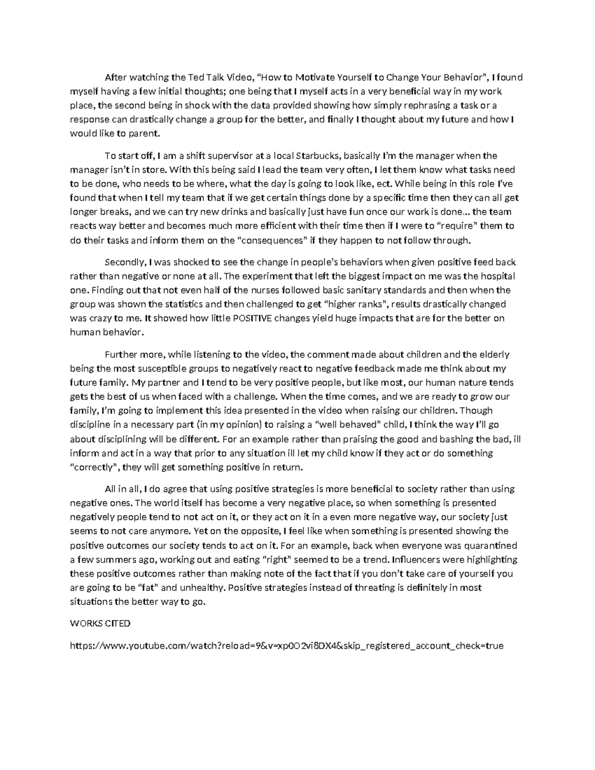 Reflection on Ted Talk: Motivating Change Through Positivity - Studocu