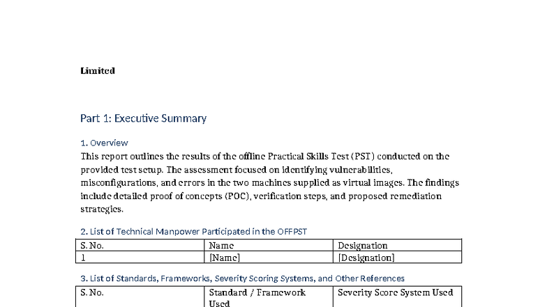 Offline PST Report: Executive Summary & Vulnerability Findings - Studocu