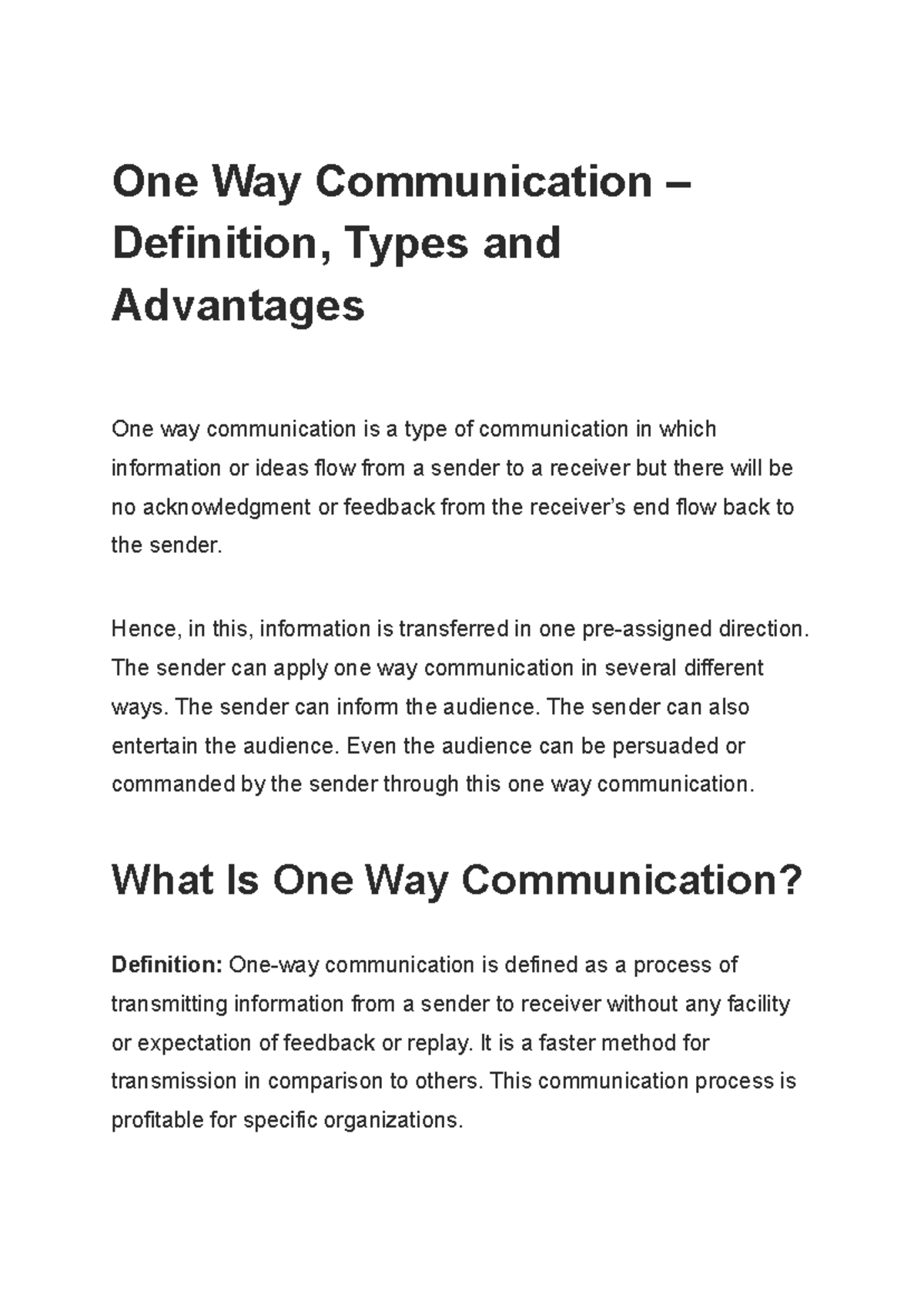 One Way Communication: Definition, Types & Benefits Explained - Studocu