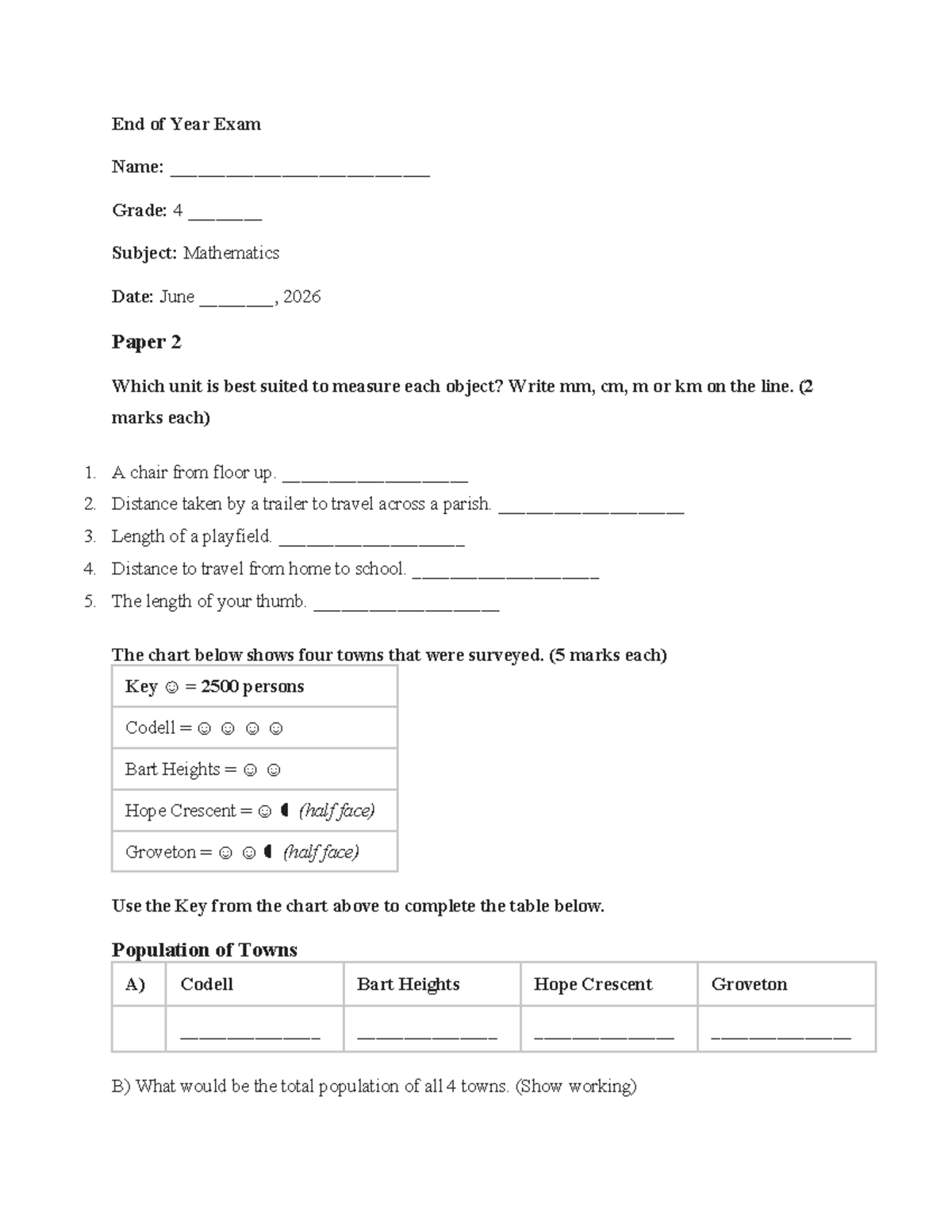 End of Year Exam - Math P2 for Grade 4 (June 2026) - Studocu