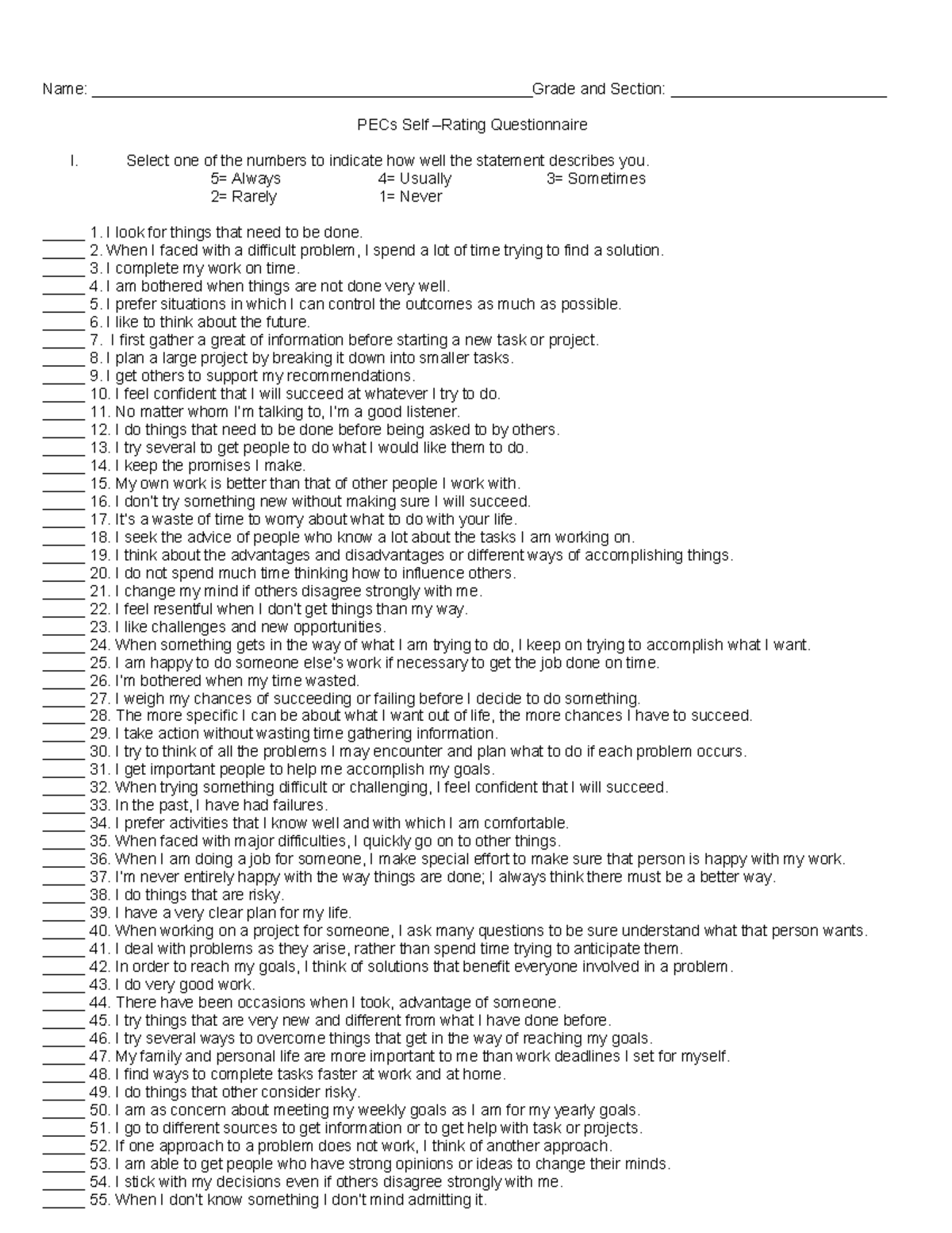 PECS questionnaire Scoring Sheets Corrected Score Sheet Graph PECS ...