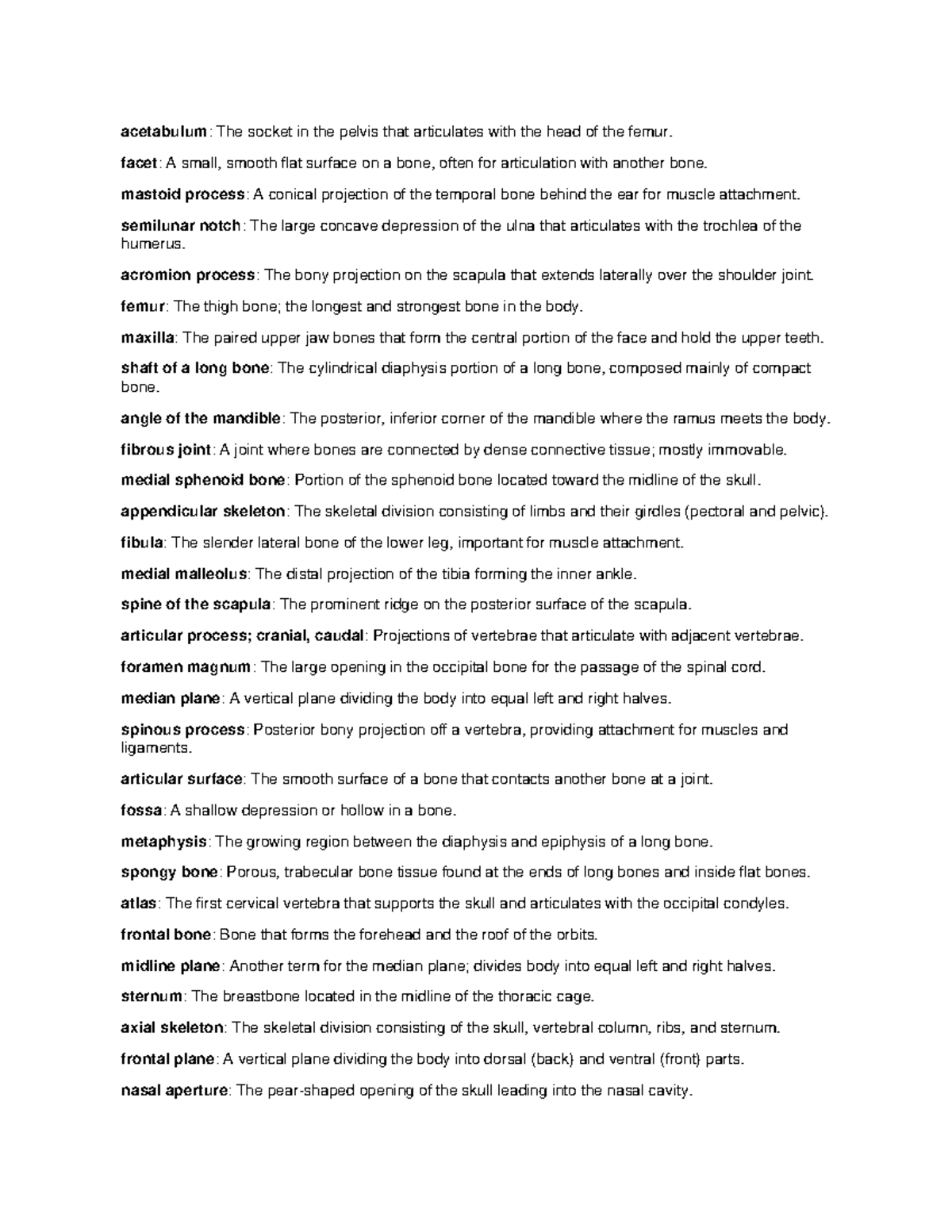 Osteology Terms Definitions: Comprehensive Guide for ANAT 101 - Studocu