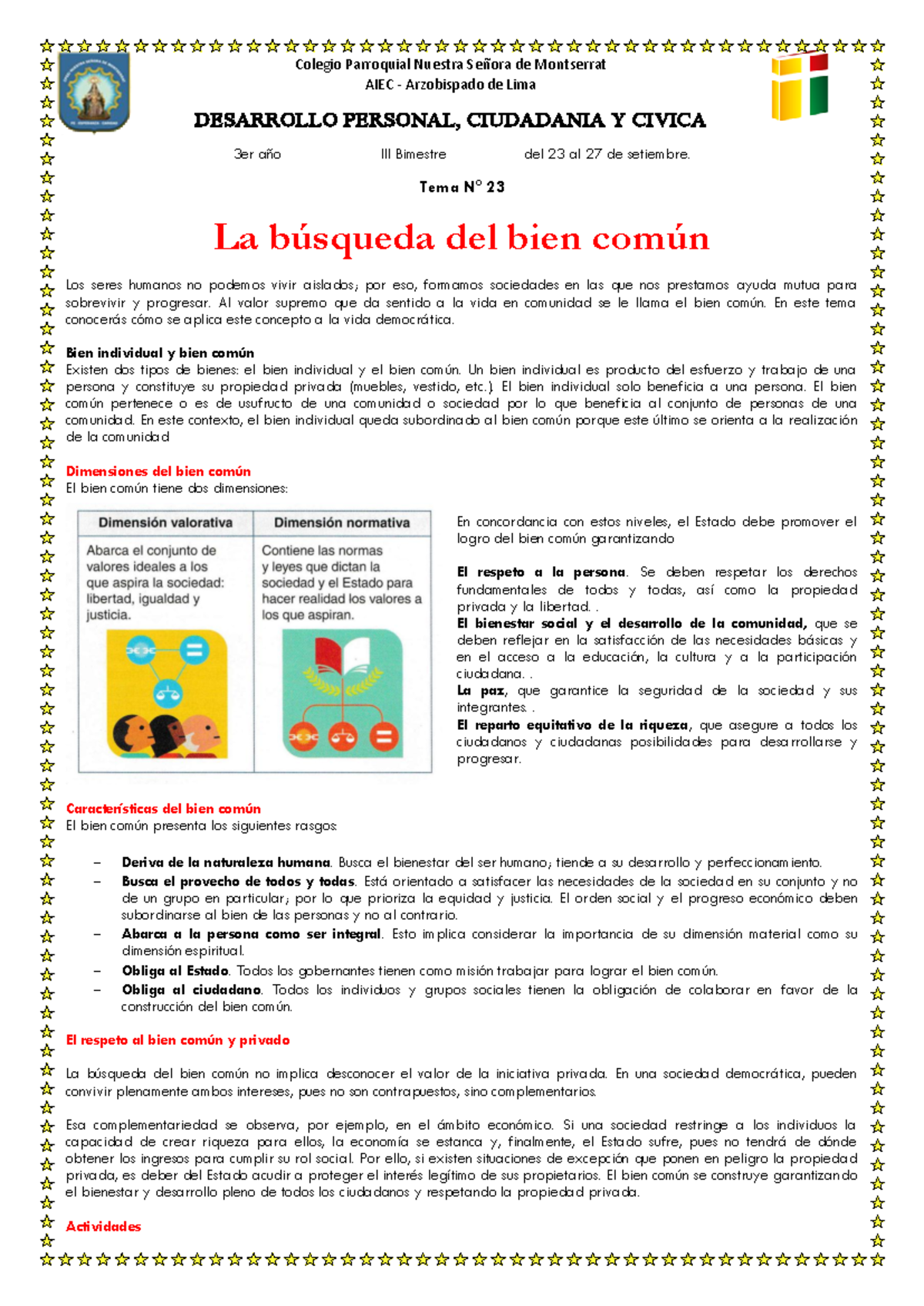TEMA N 23 El bien comun 3er ano - Colegio Parroquial Nuestra Señora de ...