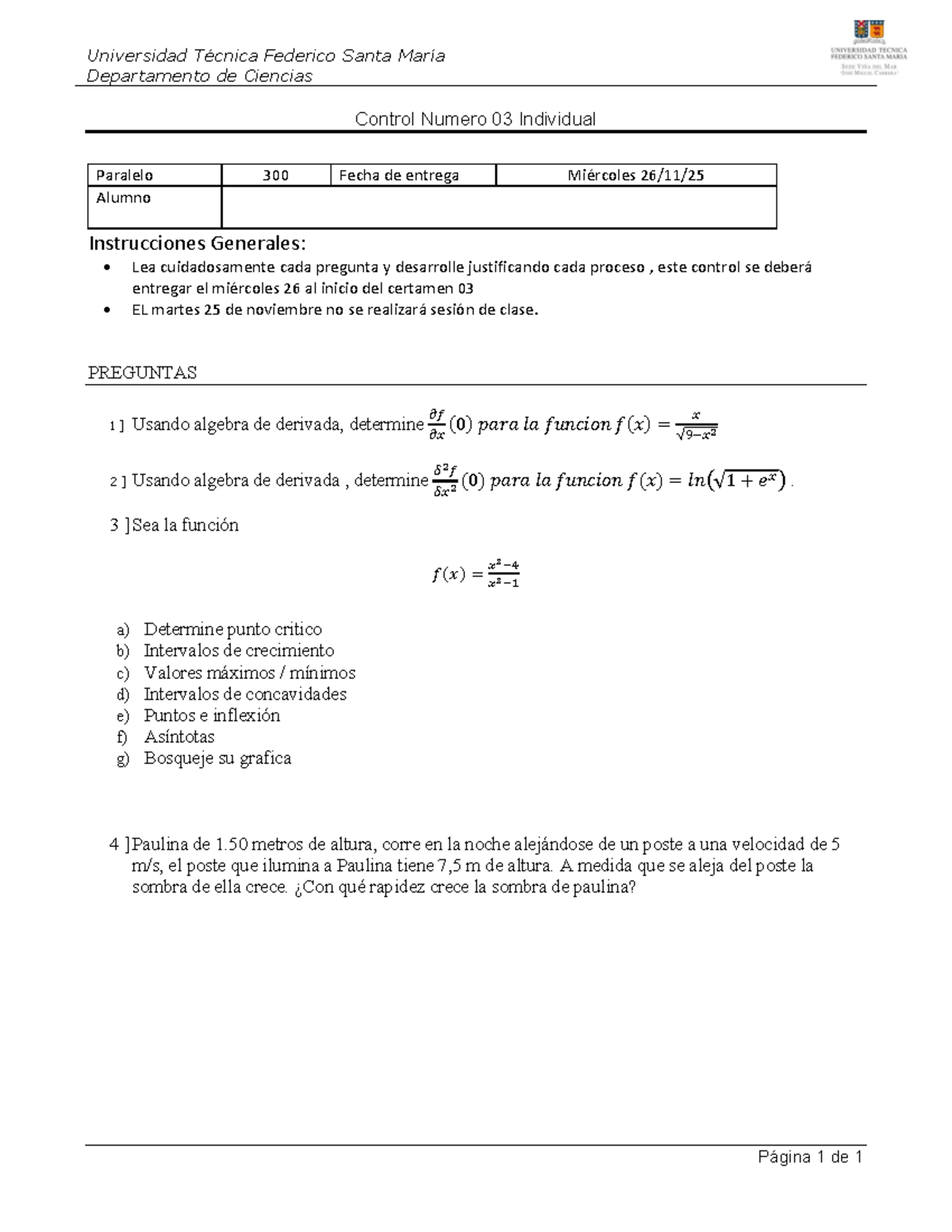 Control Individual 03 - Derivadas y Aplicaciones 2025 - Studocu