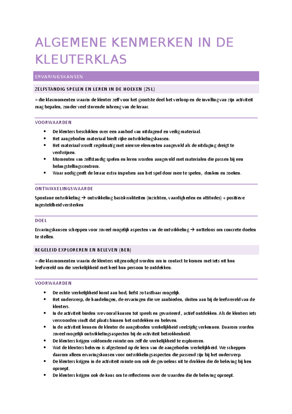 HS1 algemene kenmerken in de kleuterklas - ALGEMENE KENMERKEN IN DE KLEUTERKLAS ERVARINGSKANSEN ...
