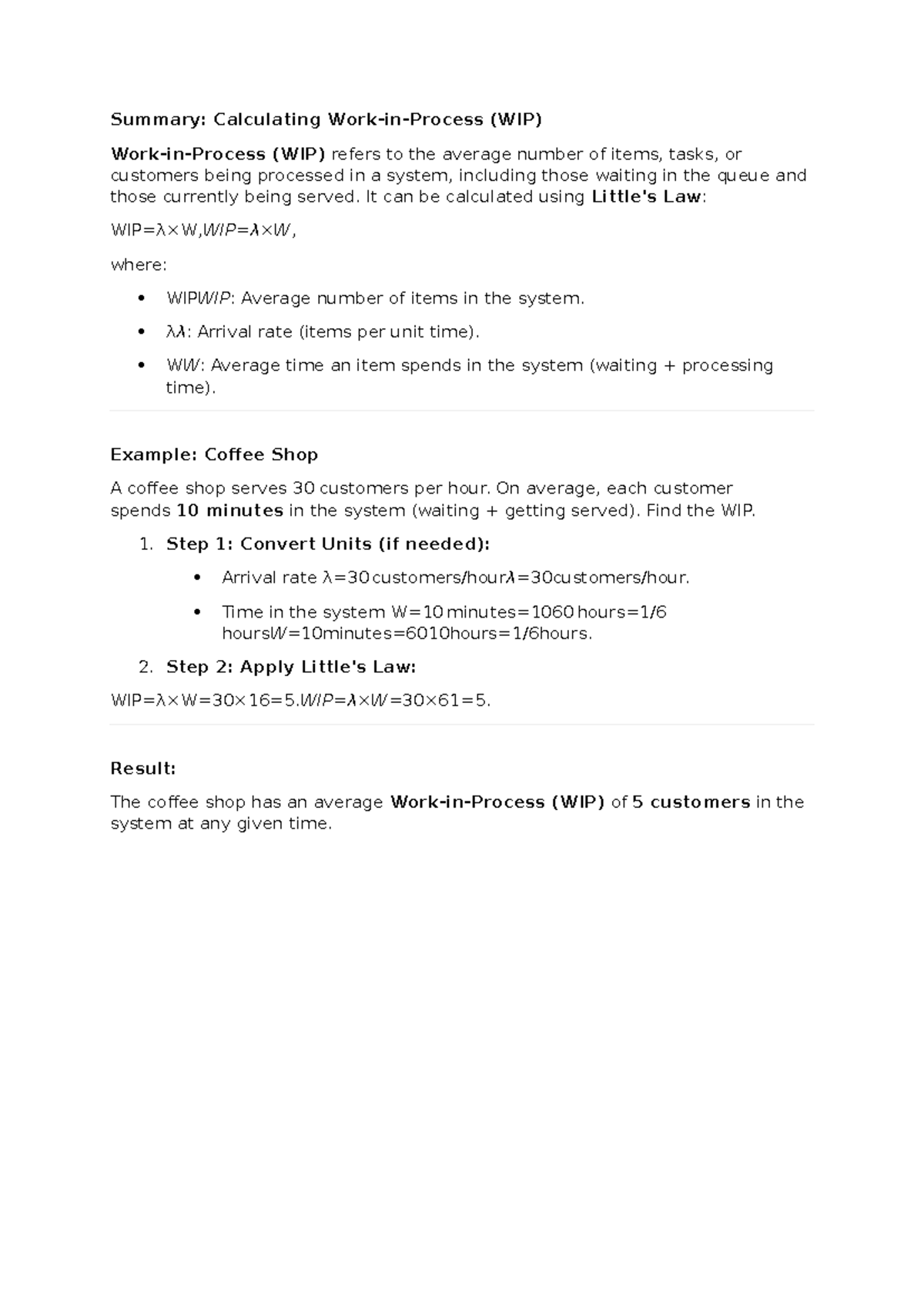 Calculating Work-in-Process (WIP) with Little's Law: Example Analysis ...