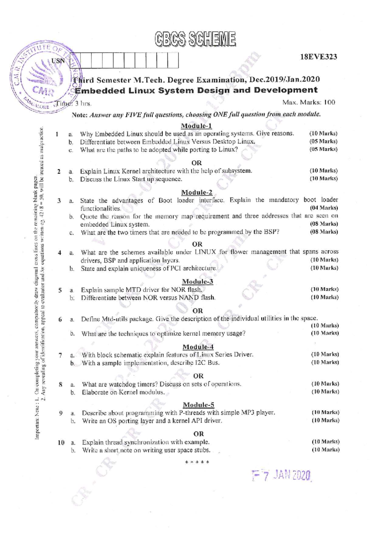 VTU Dec 2019 Question Paper for 18EVE323 Embedded Linux System Design ...