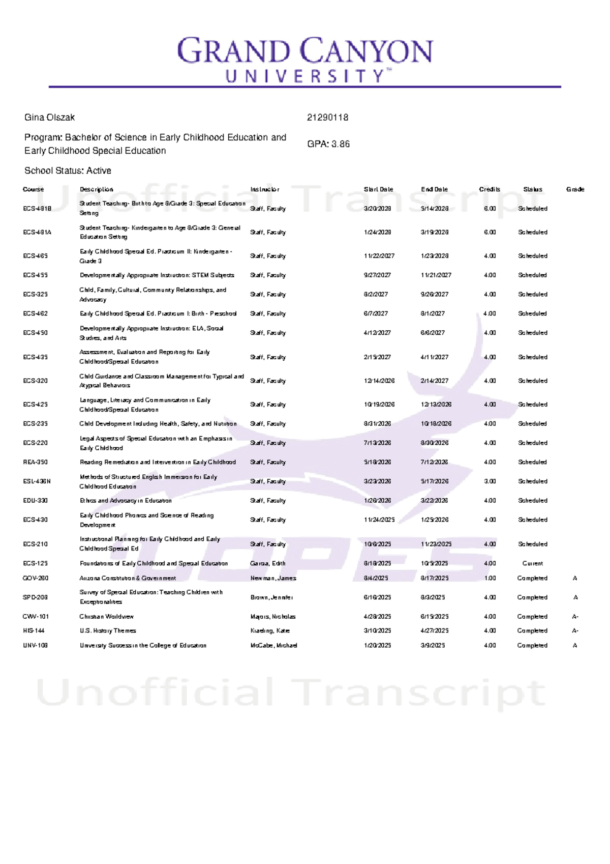 GCU - Early Childhood Education Program Overview and GPA Details - Studocu