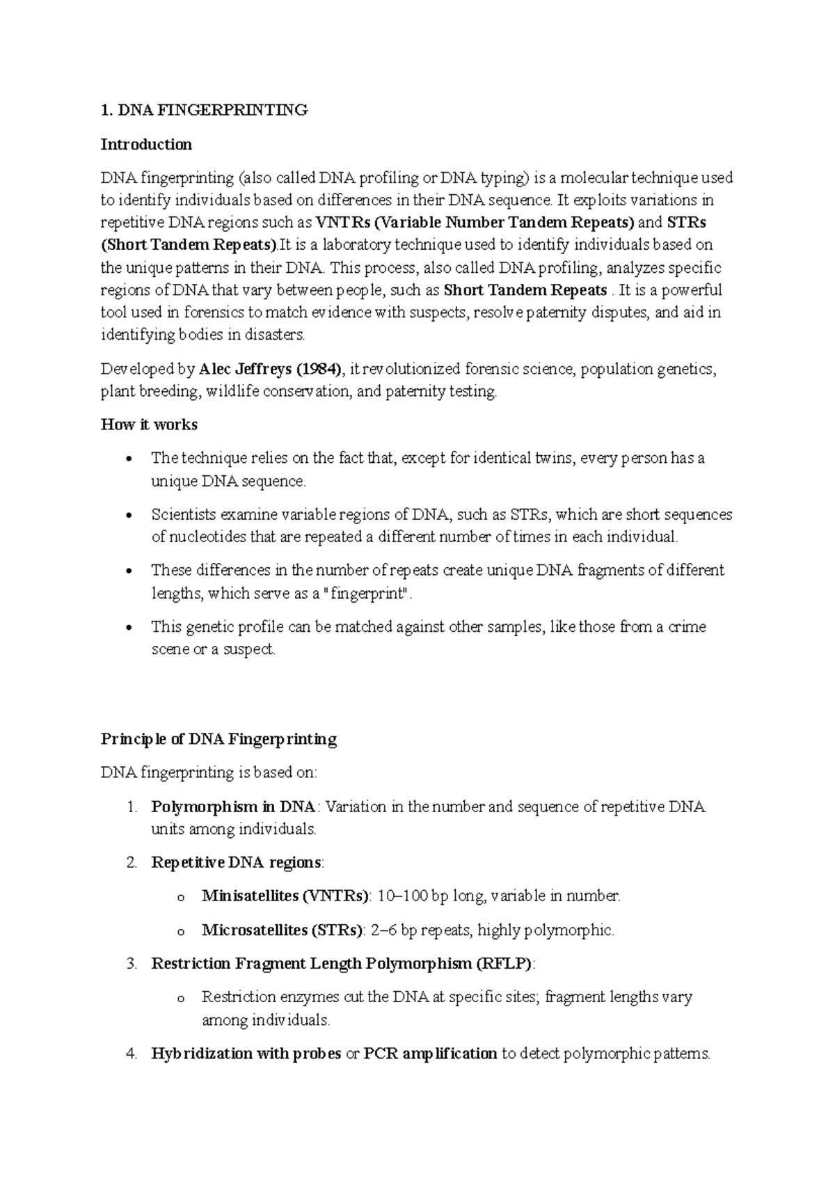 DNA Fingerprinting (1) - Comprehensive Study Notes on Techniques and ...