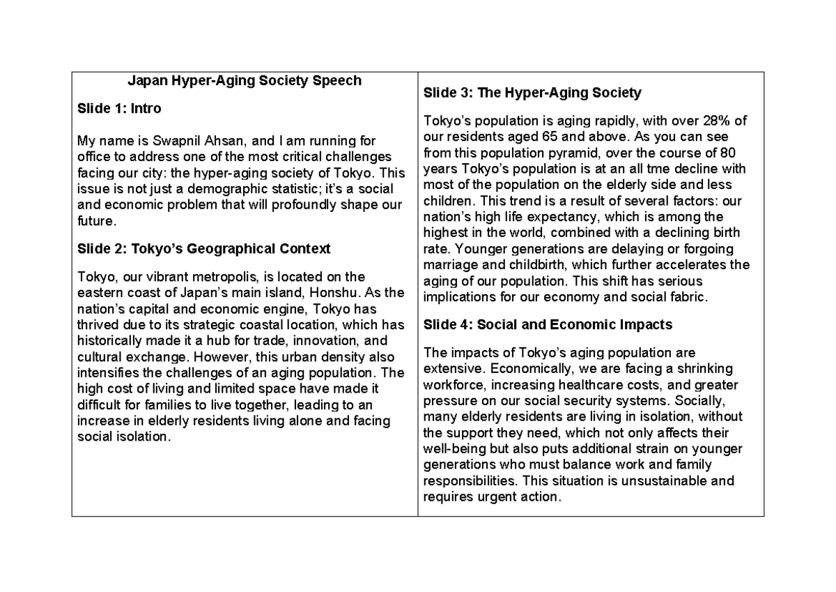 Japan Society Speech: Addressing Tokyo's Aging Population Challenges ...