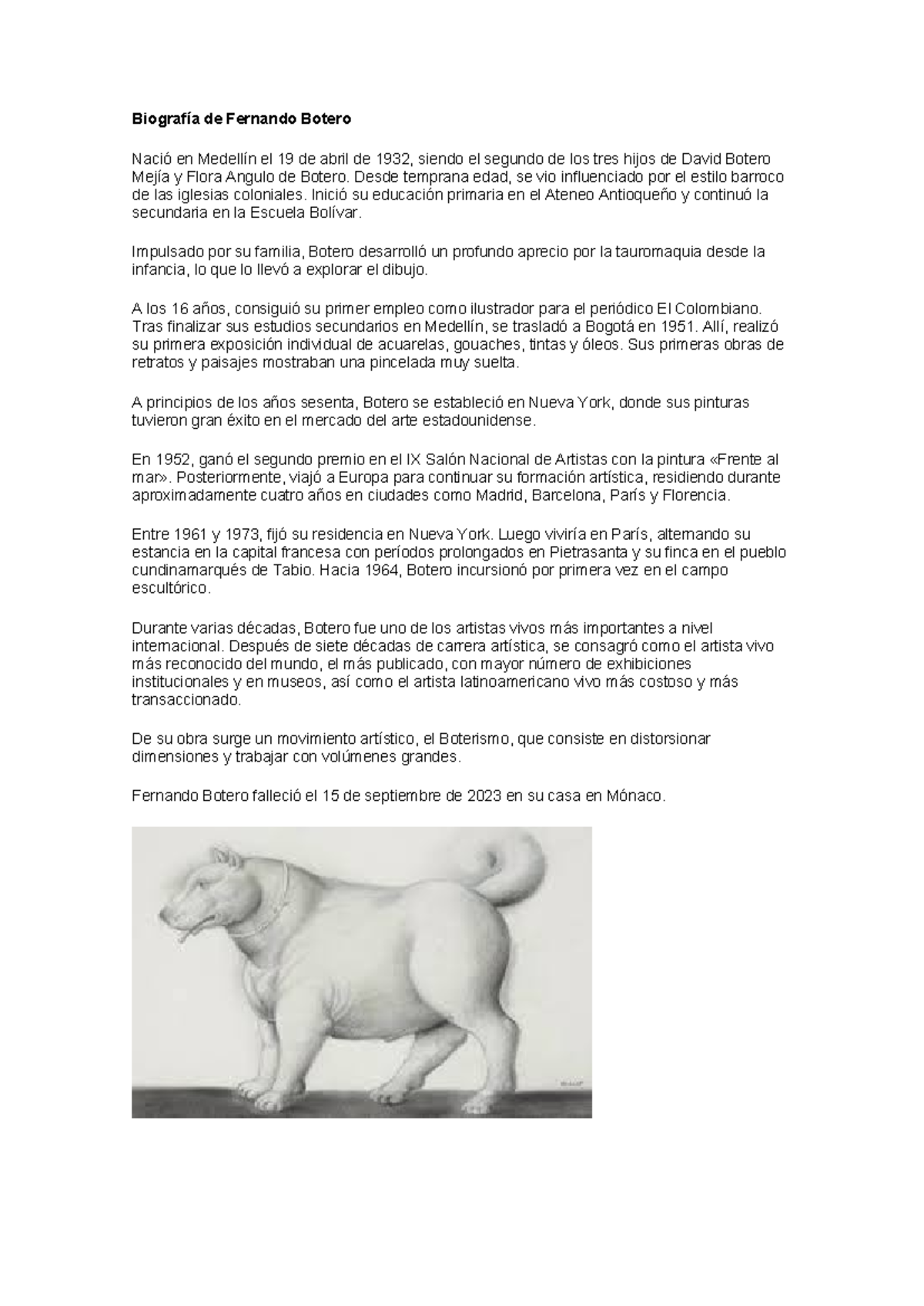 Biografía de Fernando Botero: Vida y Obra del Maestro Colombiano - Studocu