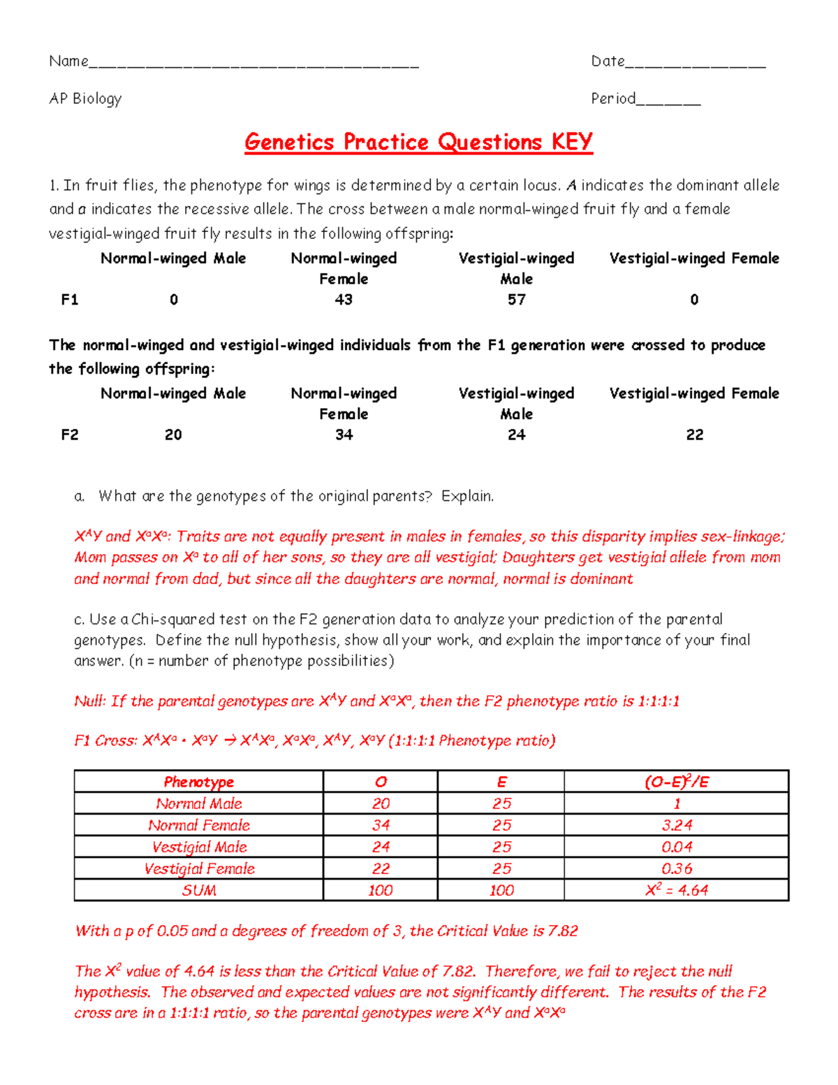 AP Biology Genetics Practice Questions KEY - Studocu