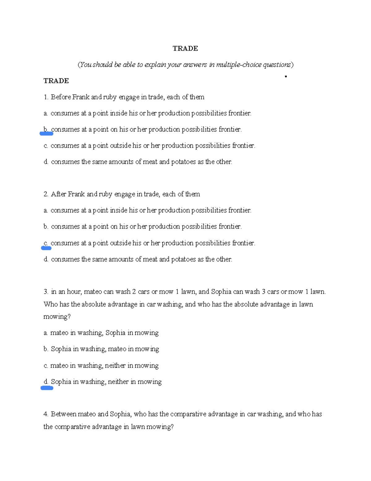 TRADE (Final Exam) - Comparative Advantage and Trade Scenarios - Studocu