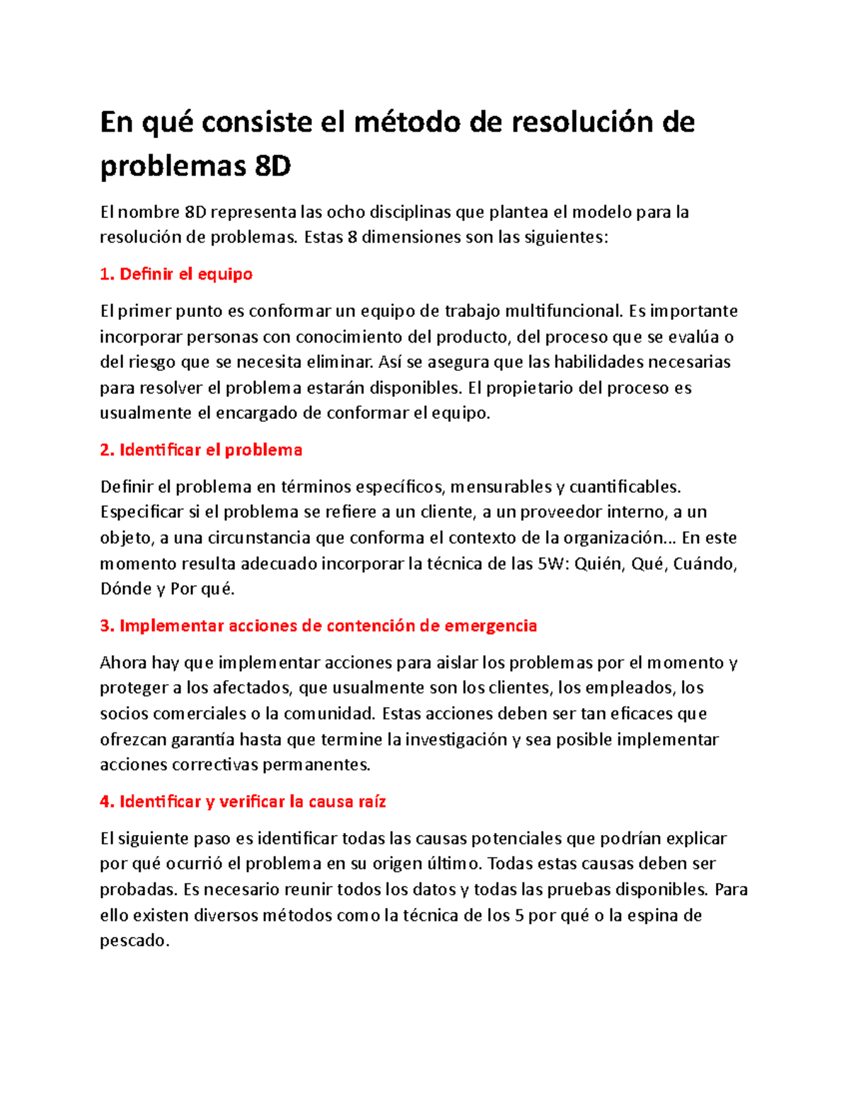 Método de resolución de problemas 8D: Guía y Beneficios en Gestión de Riesgos - Studocu