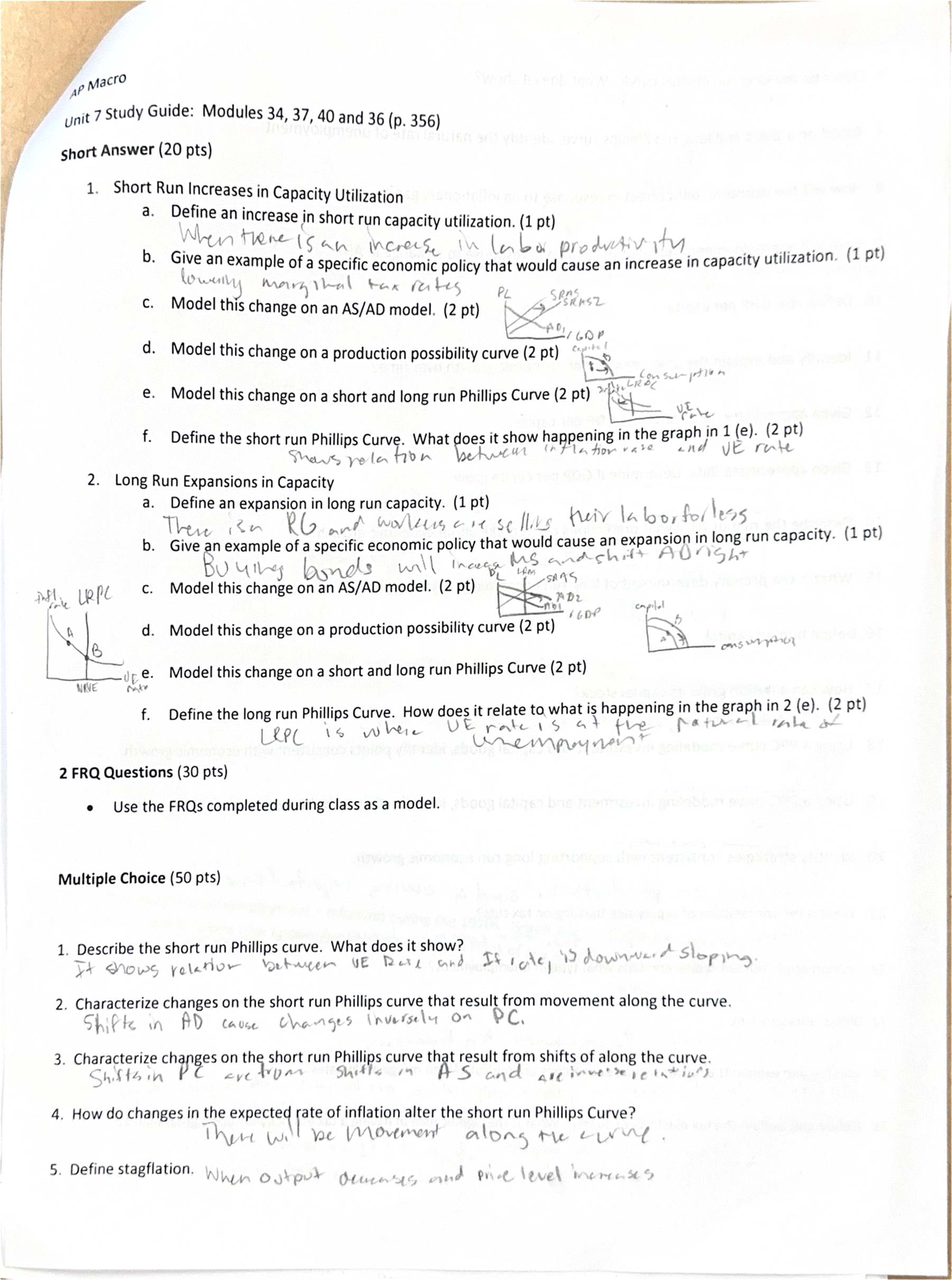 Unit 7 Study Guide Modules 34, 37, 40 and 36 (p. 356) - AP Macro Unit 7 ...
