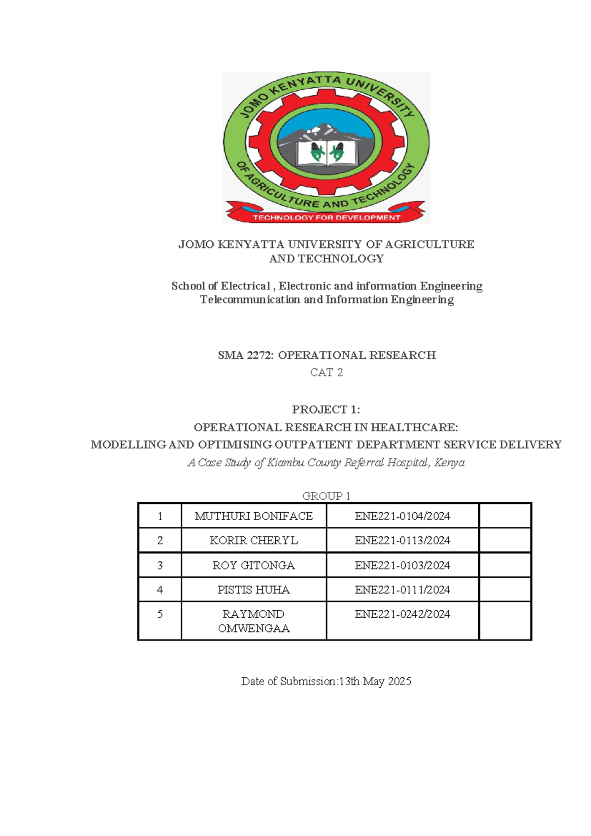 SMA 2272: Operational Research in Healthcare - Kiambu County Case Study ...