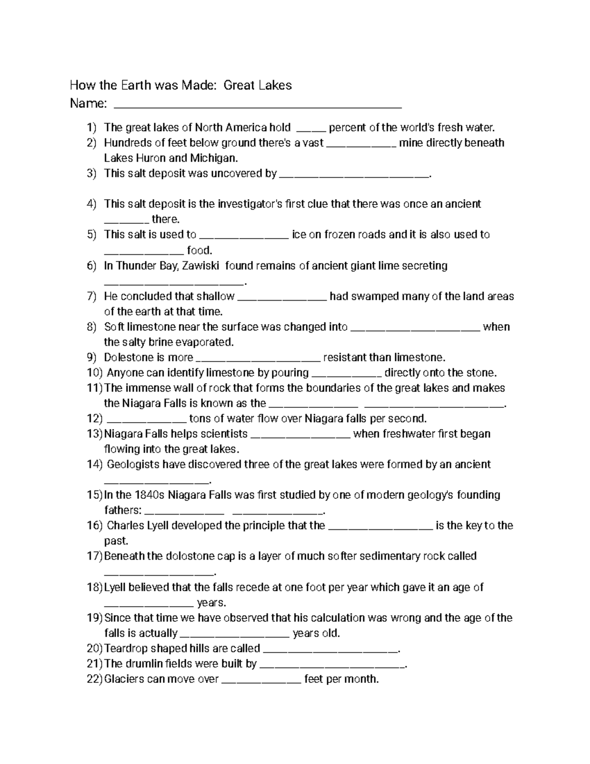 Creation of the Great Lakes: How the Earth Was Made (Guided Notes ...