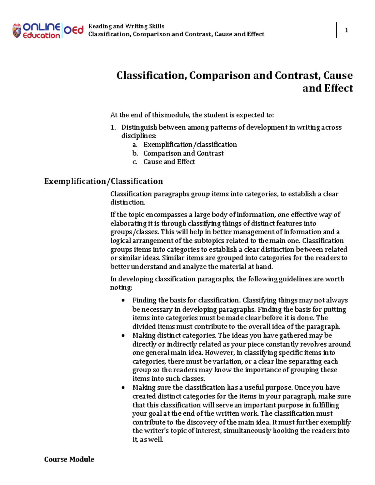 Reading & Writing Skills: Classification, Comparison, and Cause Effect ...