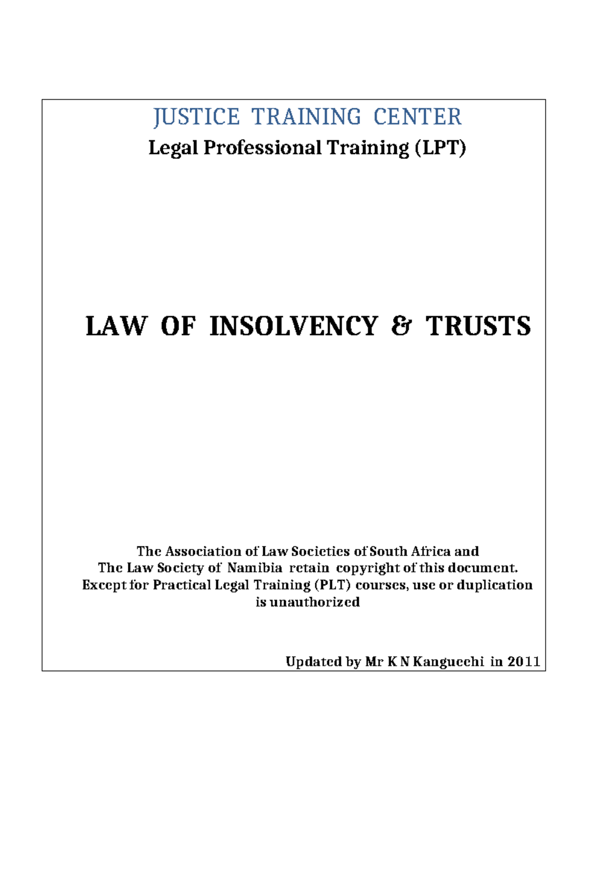 Insolvency Practice Reader (LPT) - Comprehensive Guide to Law of ...