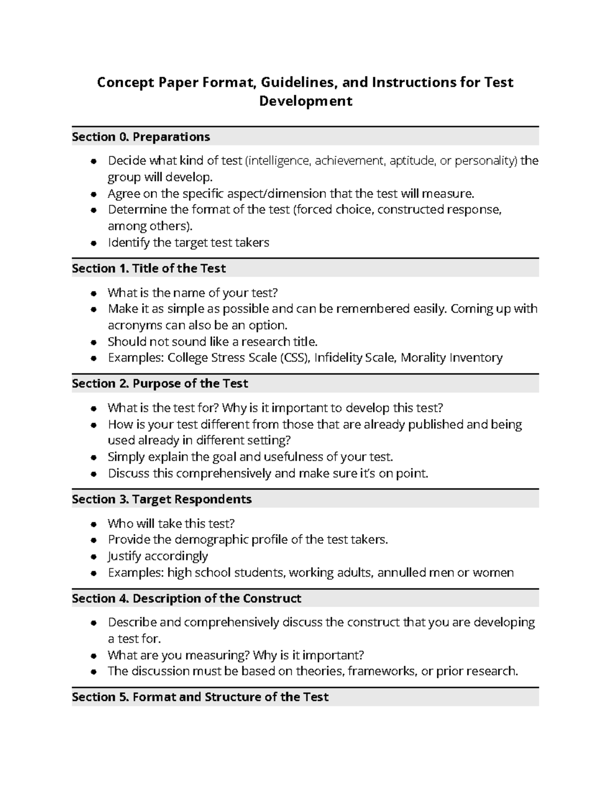 Concept Paper Format for Test Development Guidelines - Studocu