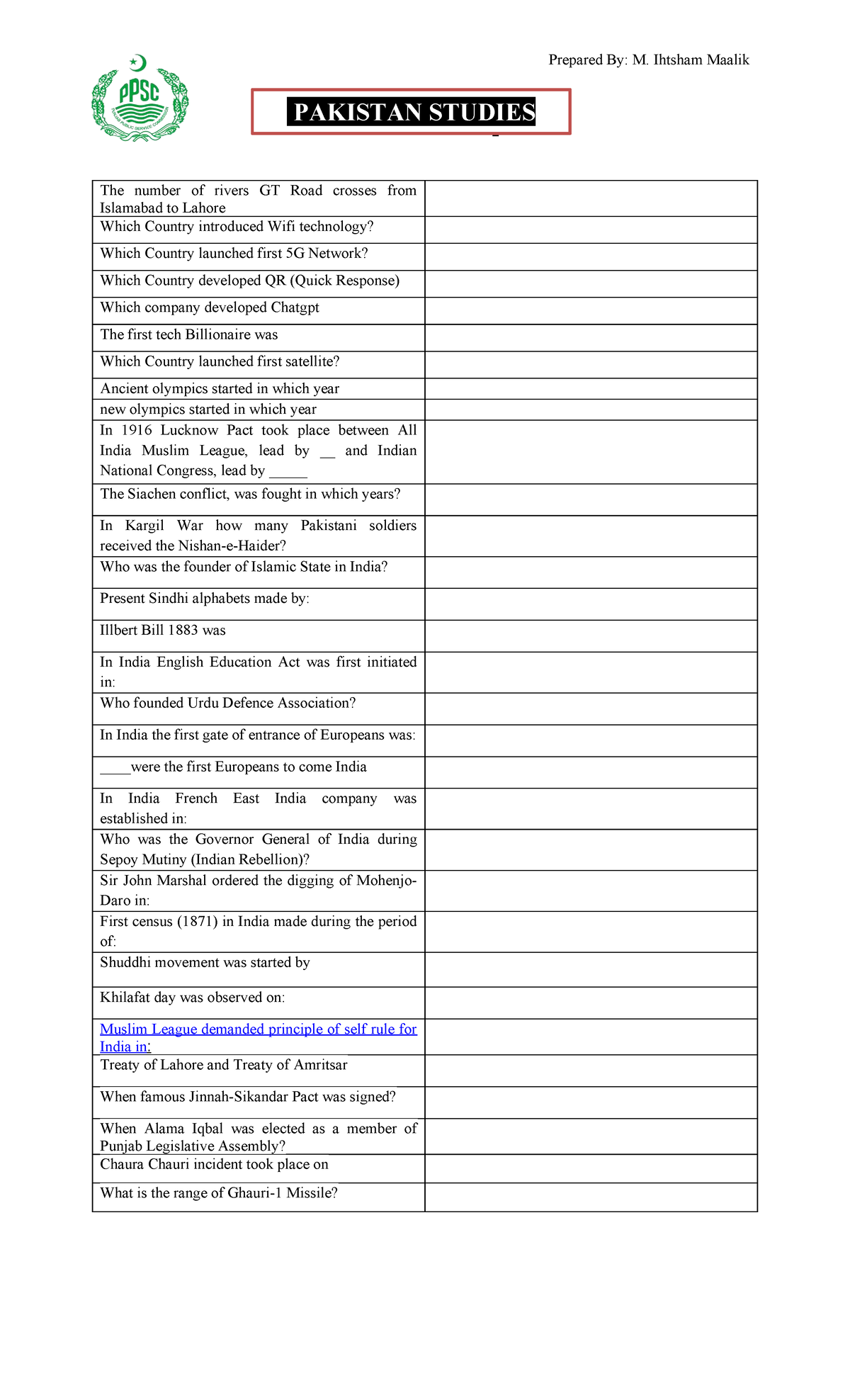 Pakistan Studies Notes-Paper: Key Historical Events and Facts - Studocu