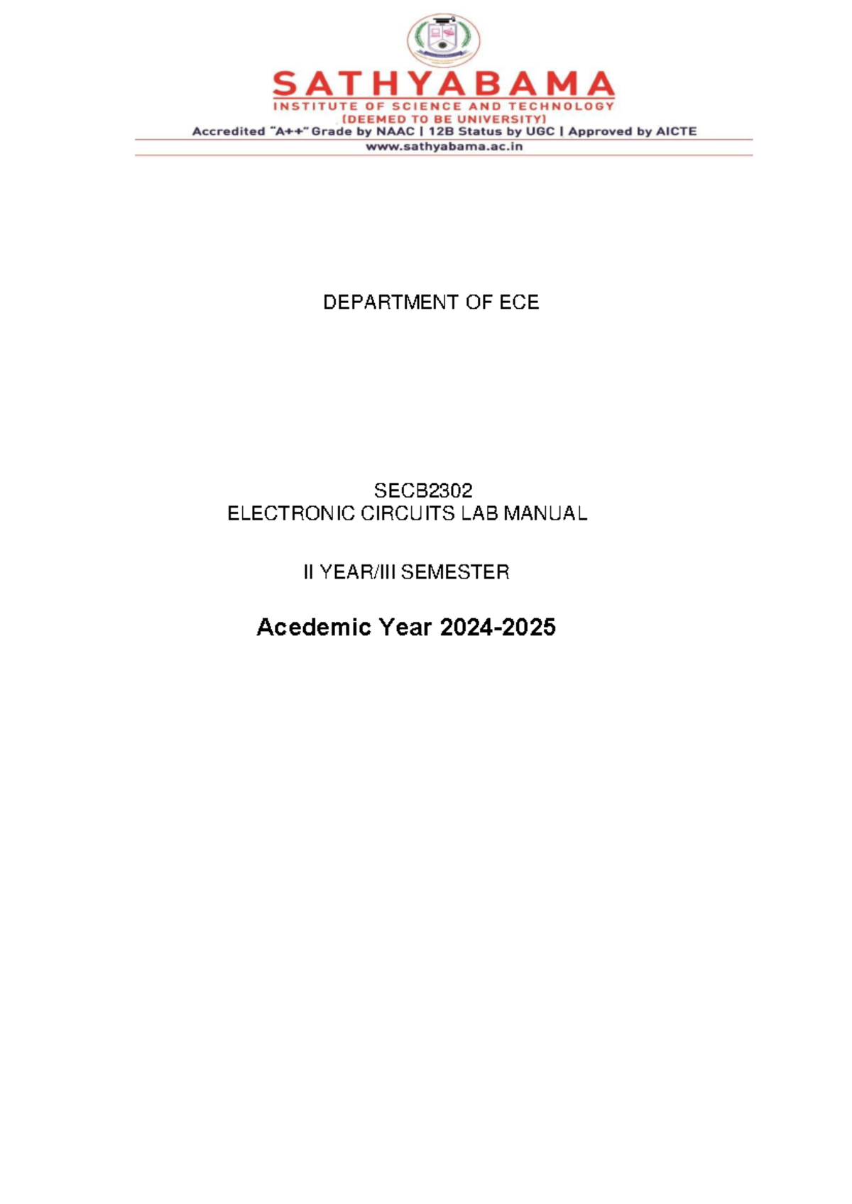 SECB2302 Electronic Circuits Lab Manual - II Semester - Studocu