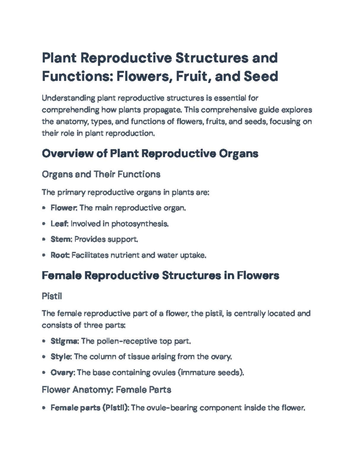Plant Reproductive Structures and Functions: Flowers, Fruits, and Seeds ...