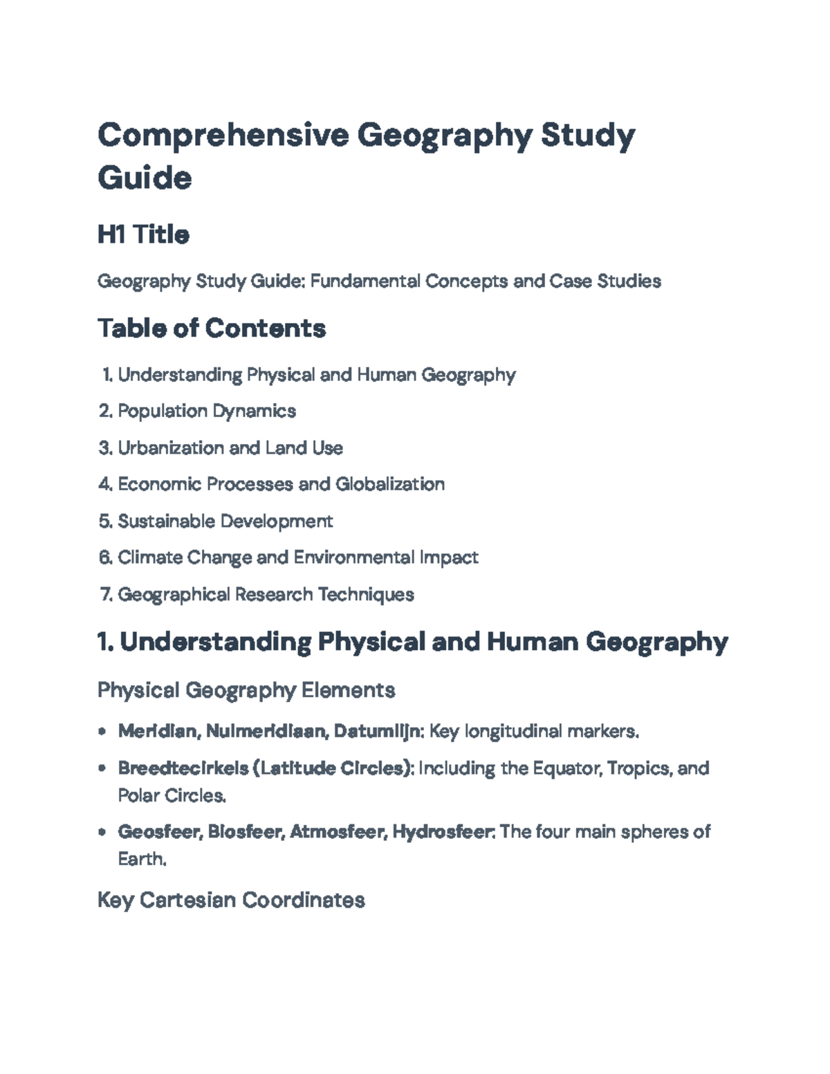 Geography Study Guide: Key Concepts and Case Studies (GEOG 101 ...