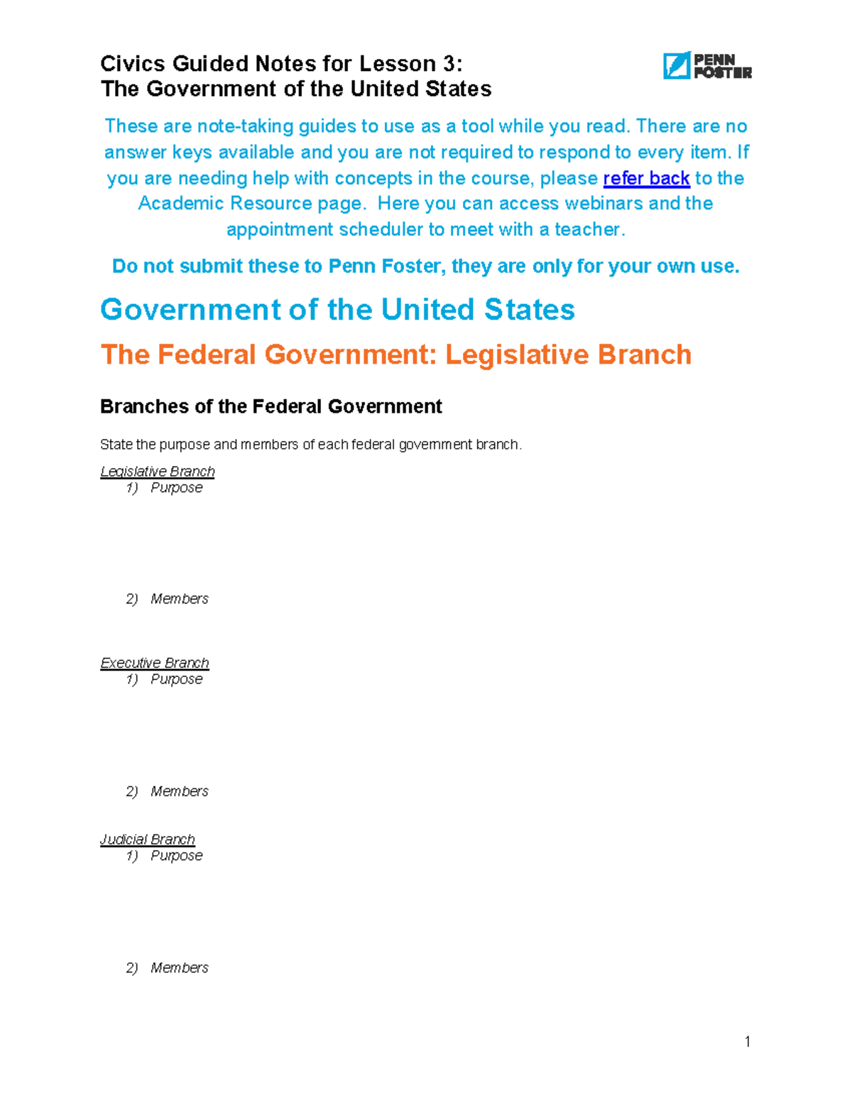 Civics B 2C Lesson 3 Guided Notes: Understanding U.S. Government ...