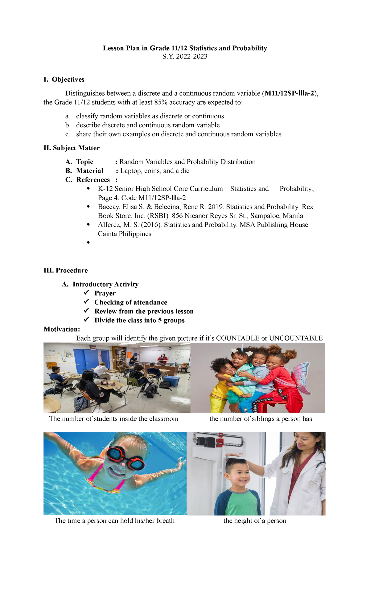 Lesson Plan in Grade 11 - BFDB - Lesson Plan in Grade 11/12 Statistics ...