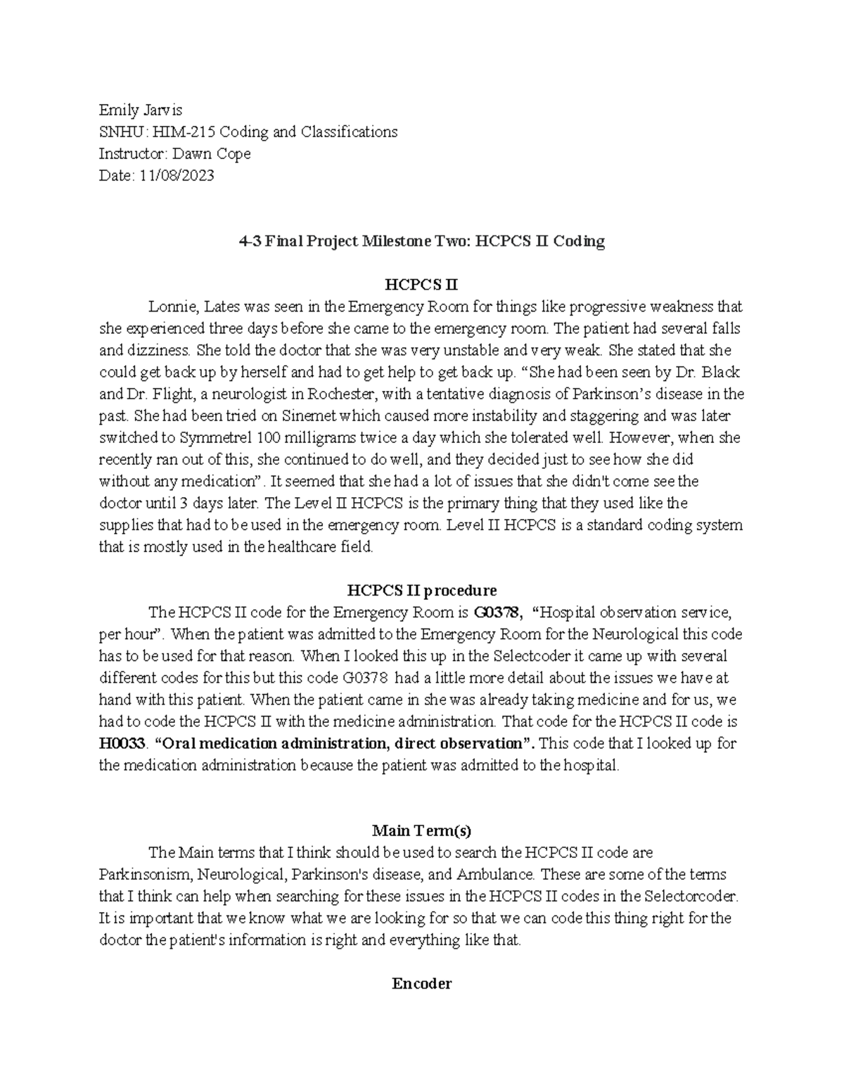 HIM-215 Final Project Milestone 2: HCPCS II Coding Analysis - Studocu