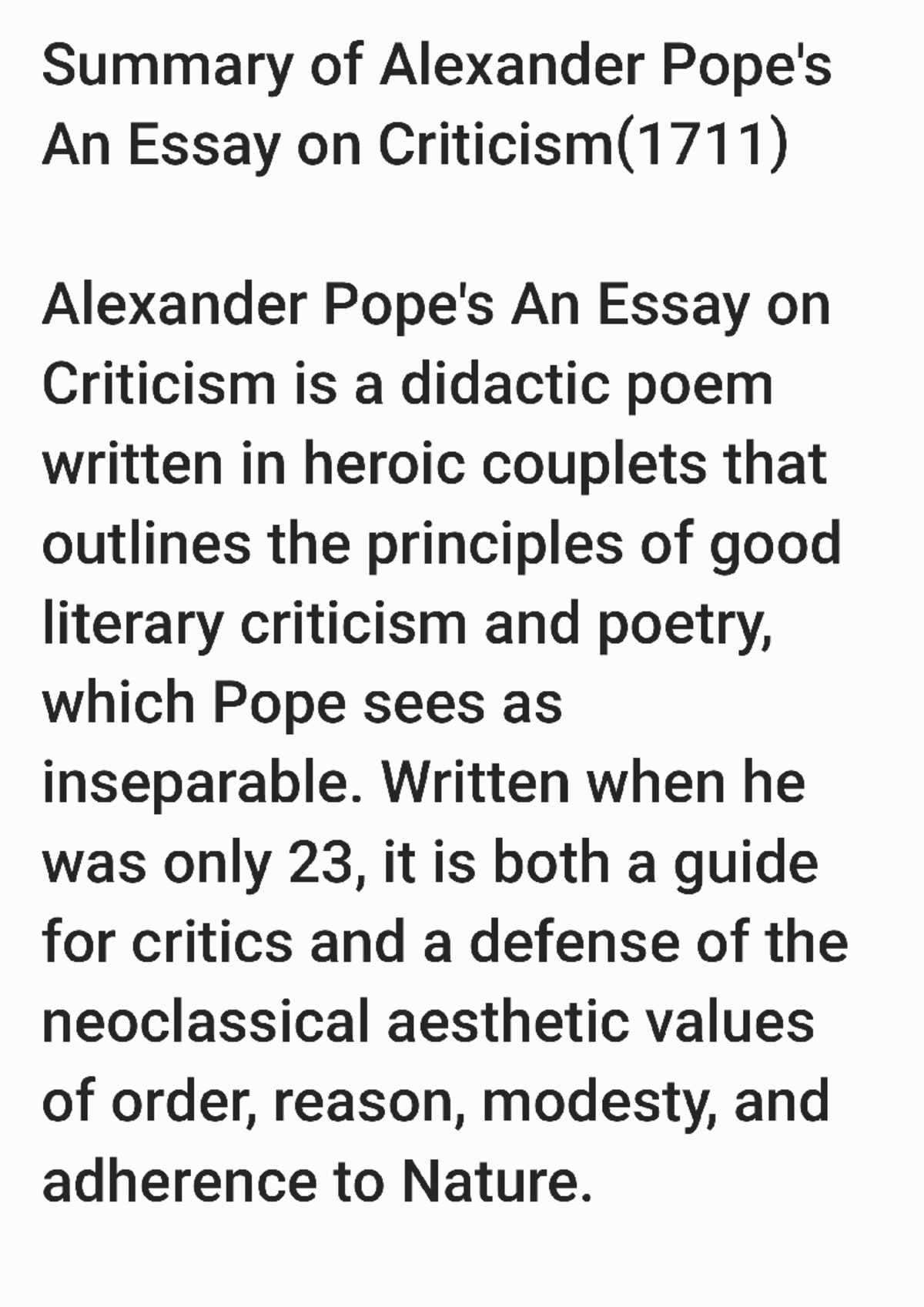 ENG 101: Summary of Alexander Pope's "An Essay on Criticism" - Studocu