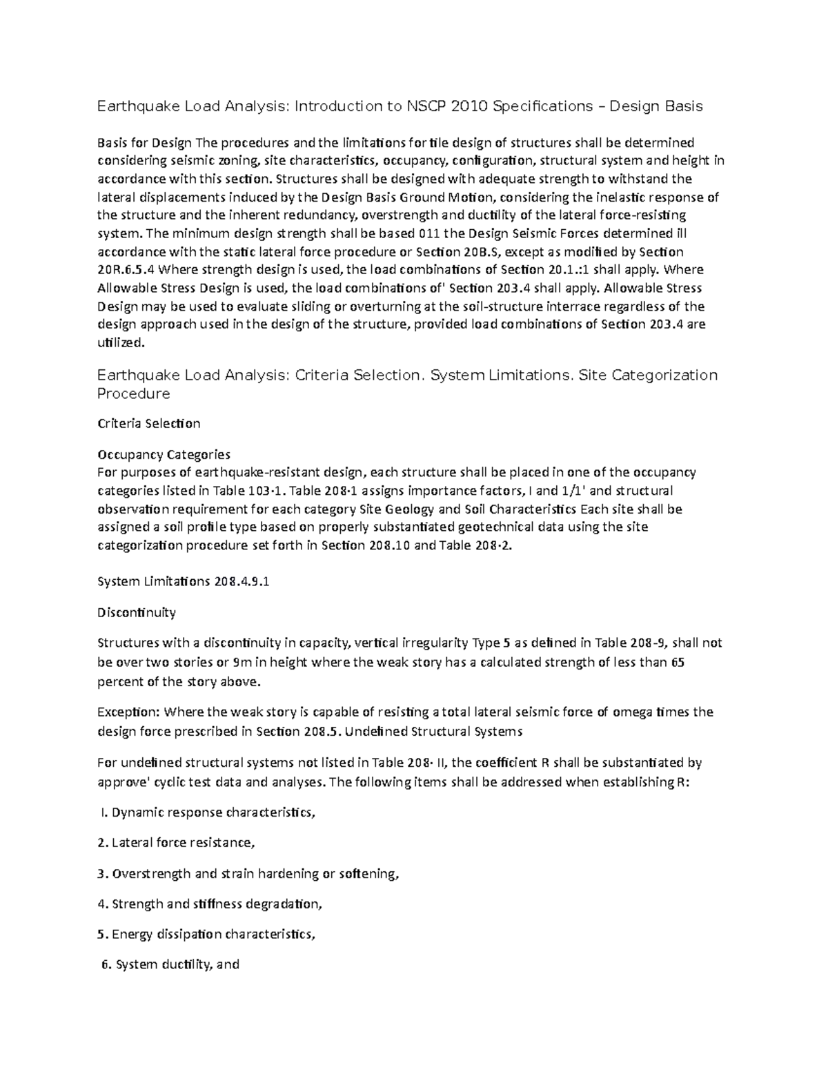 Earthquake Load Analysis: NSCP 2010 Design Considerations and Criteria ...
